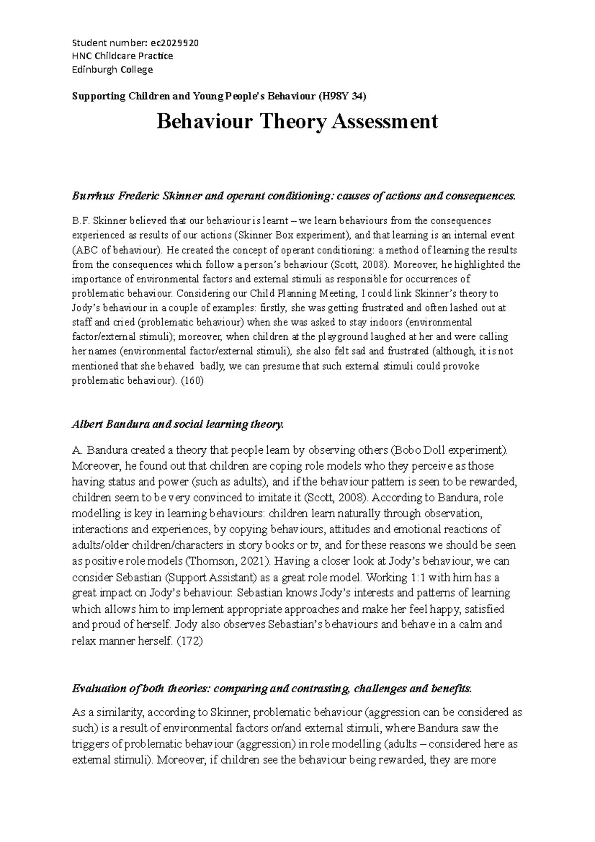 Supporting Children and Young People - Student number: ec HNC Childcare ...