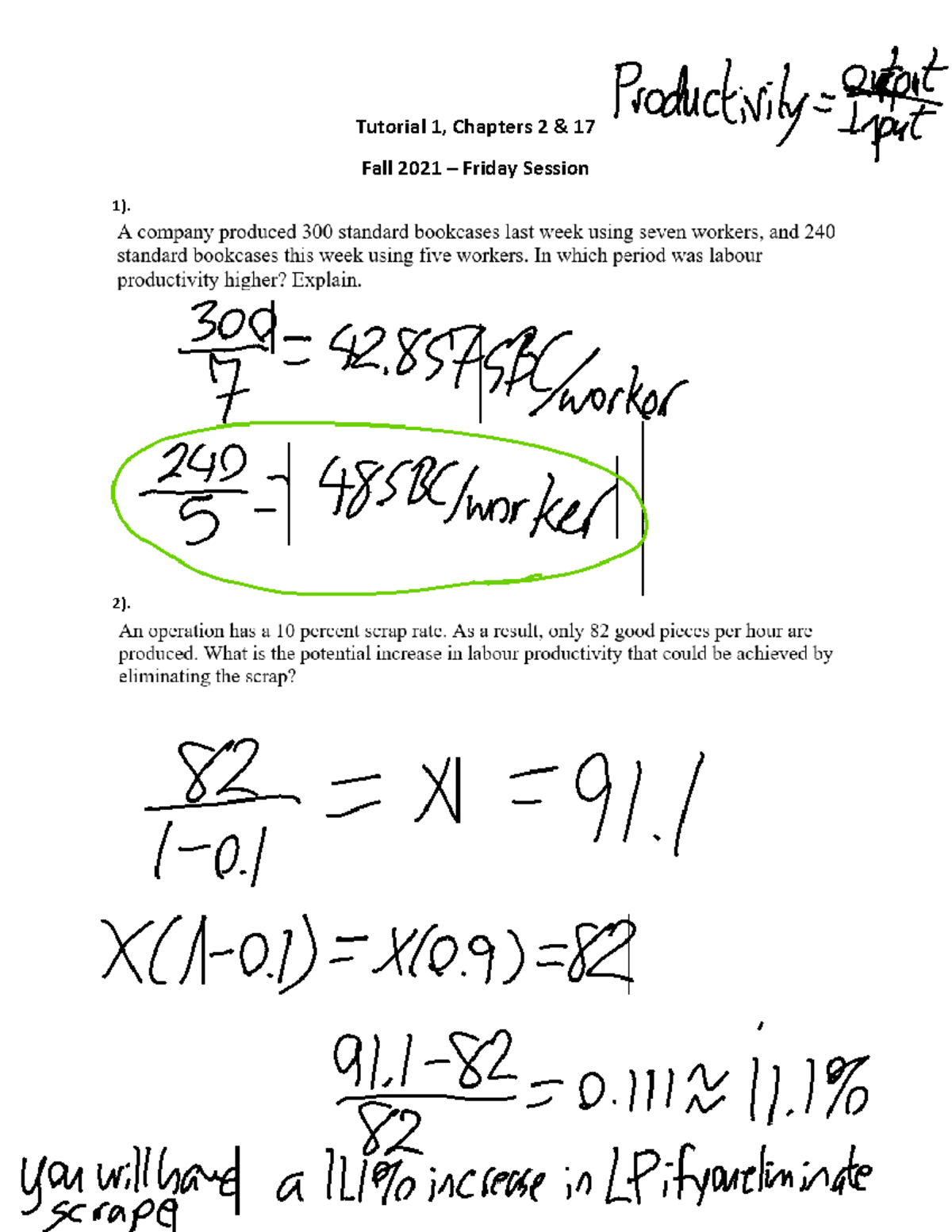 Tutorial 1 - Answers - Tutorial 1, Chapters 2 & 17 Fall 2021 – Friday Session 1). 2). 3). Week ...