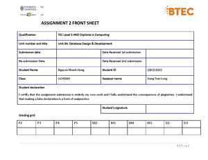 Assignment 1 - DBI202: Database Systems Assignment I. Description: As you know, databases today ...
