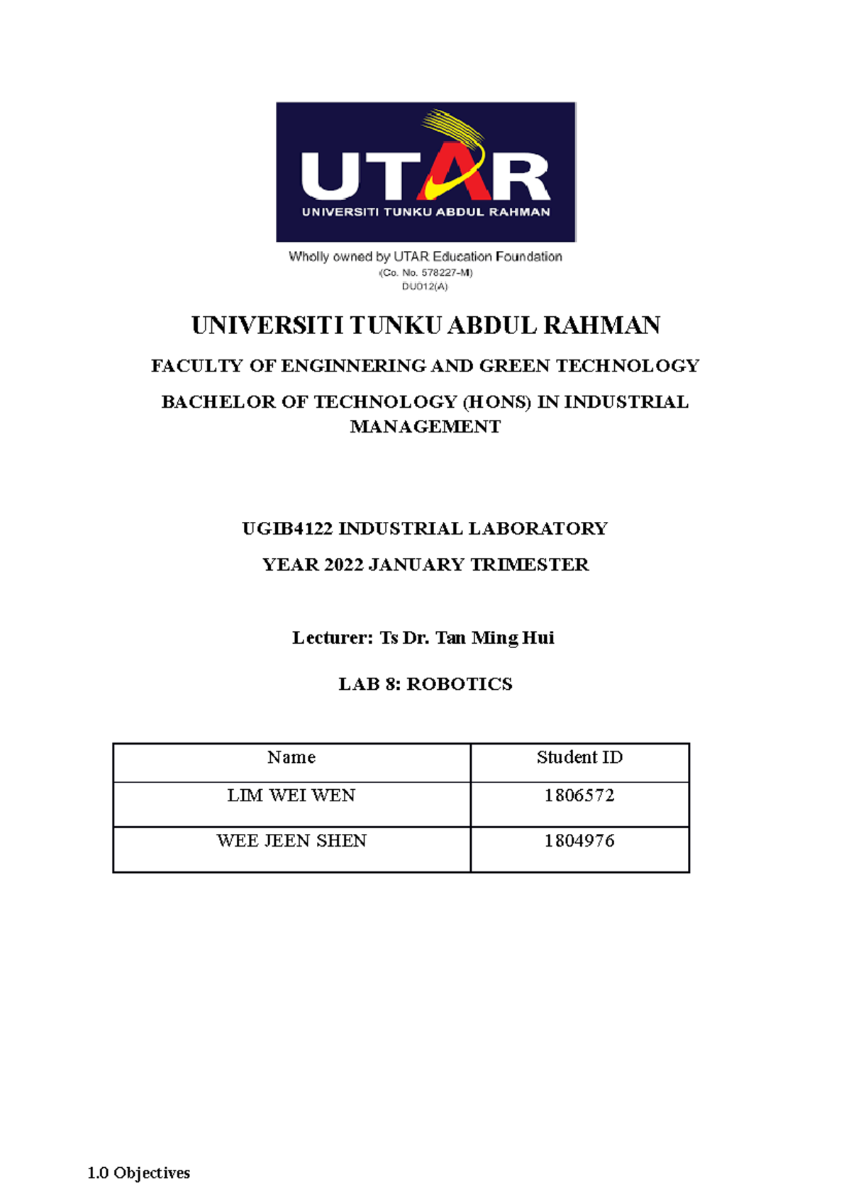 Robotic Report IM - aaaaaaaaaaaaaaaaaaaa - UNIVERSITI TUNKU ABDUL ...