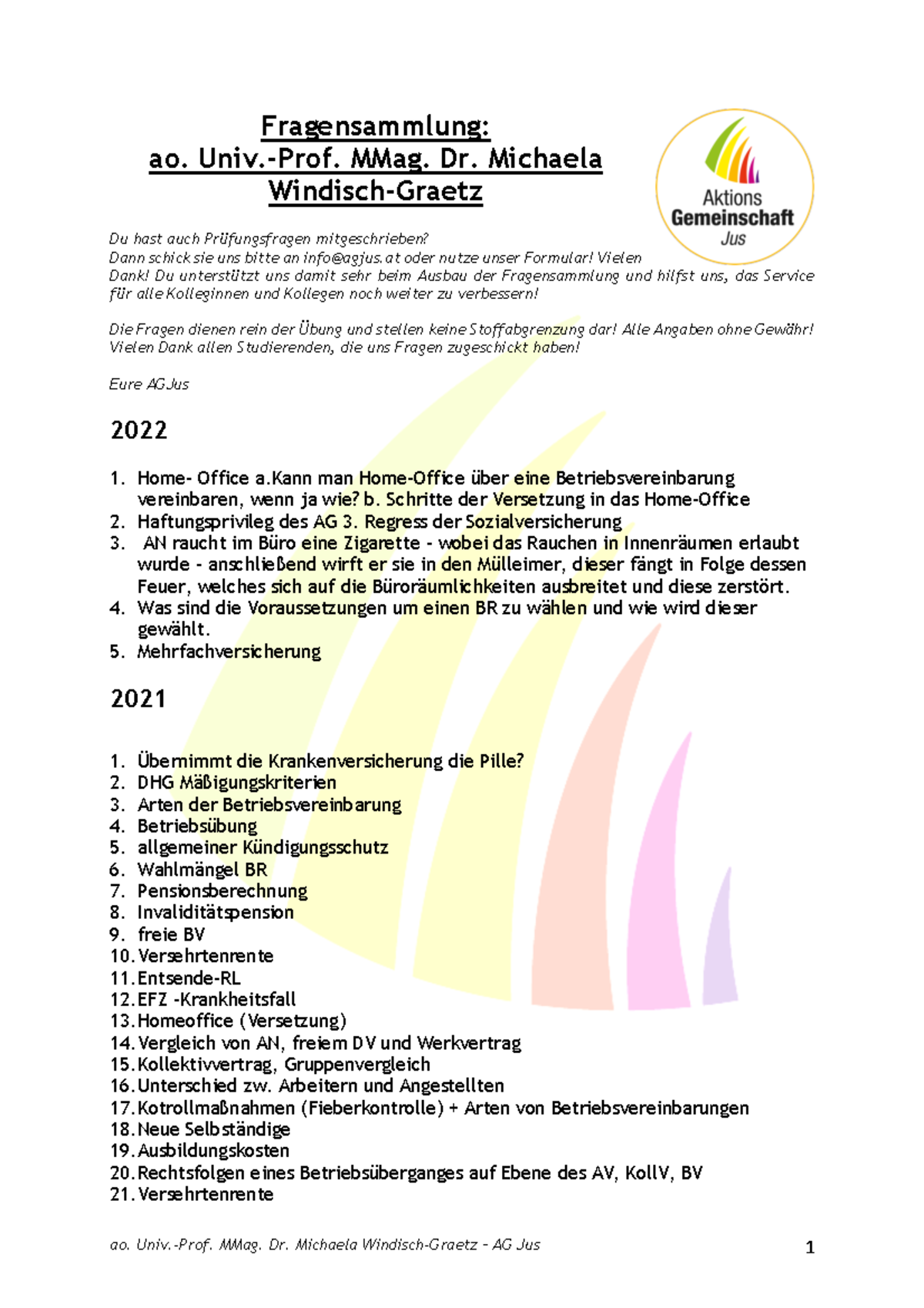 Windisch-Graetz - Zur Übung. - Fragensammlung: ao. Univ.-Prof. MMag. Dr ...