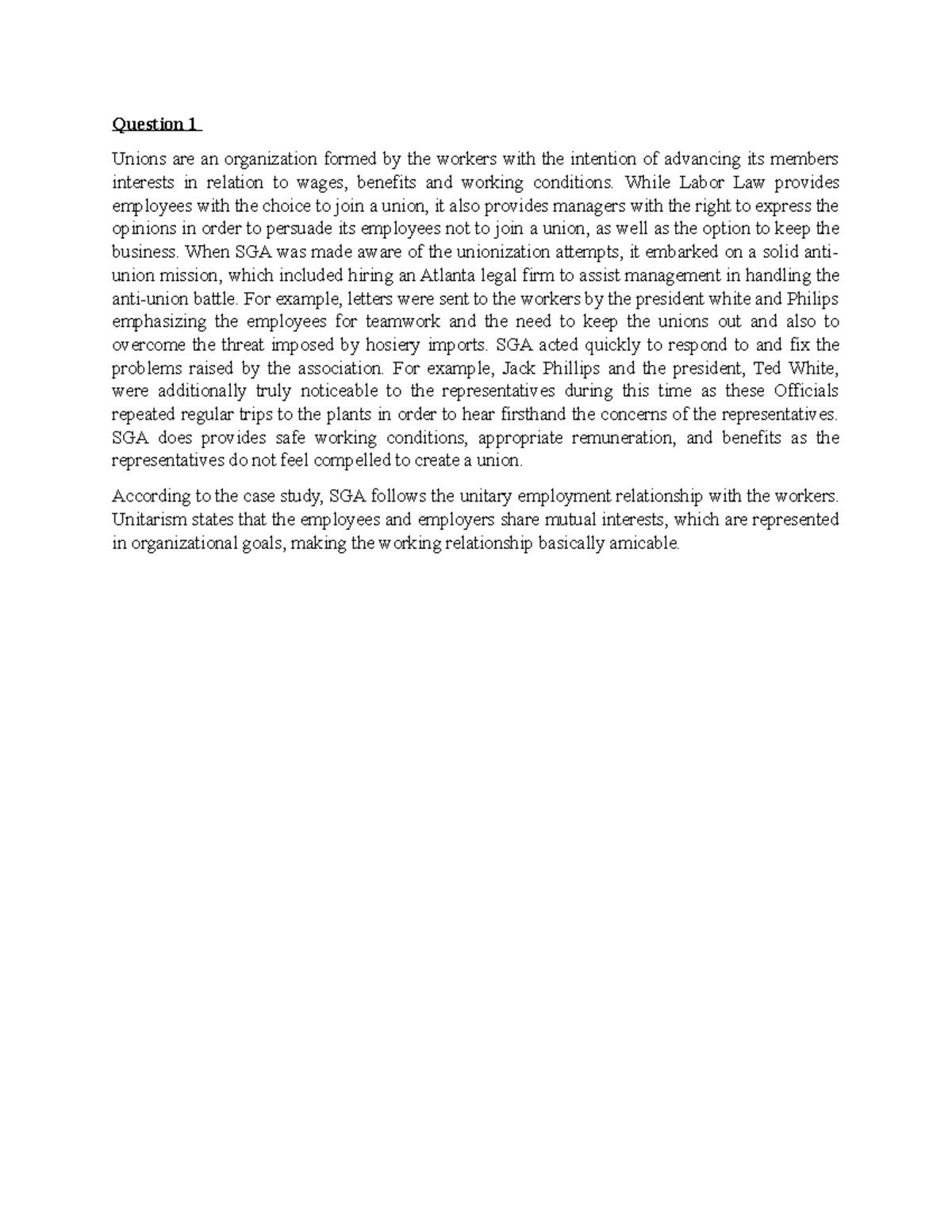 Question 1 - Public Administration - Question 1 Unions are an ...