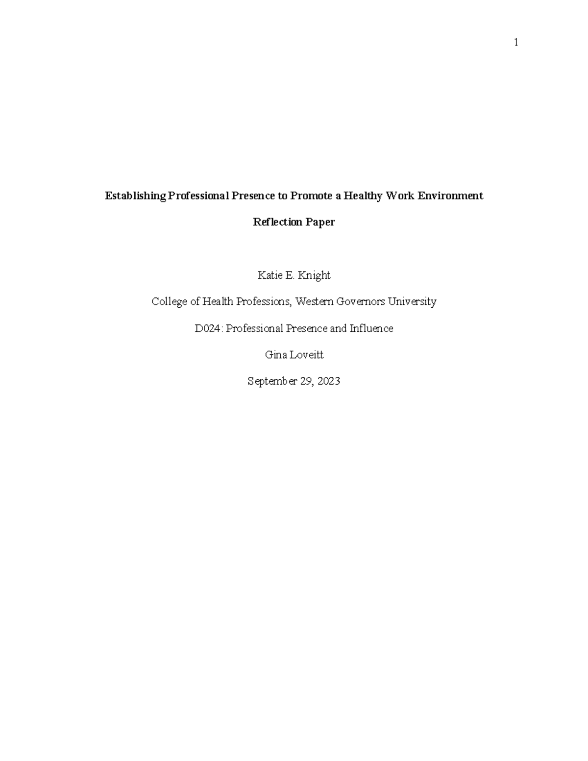D024 Reflection Paper - Establishing Professional Presence to Promote a ...