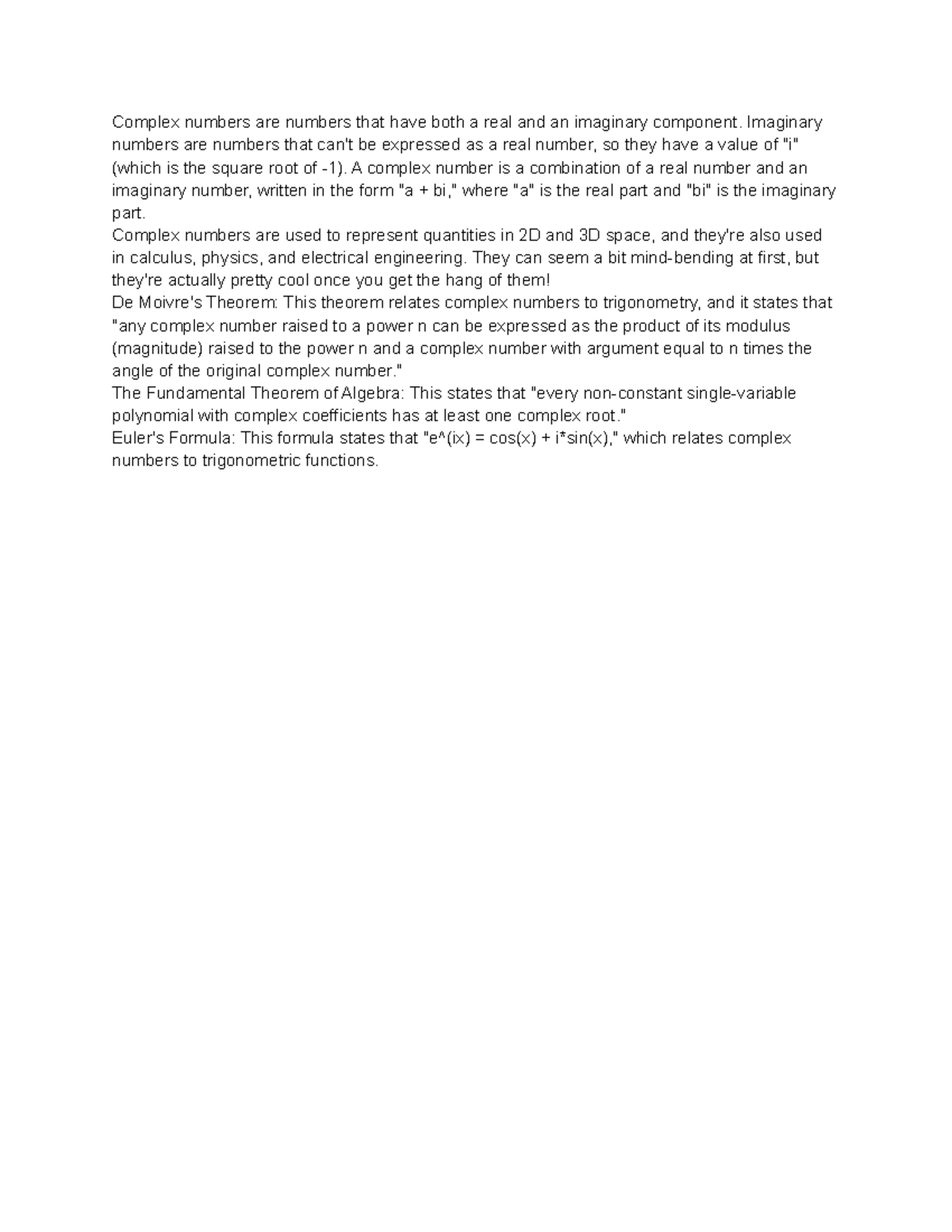 Study Notes - Complex numbers are numbers that have both a real and an ...