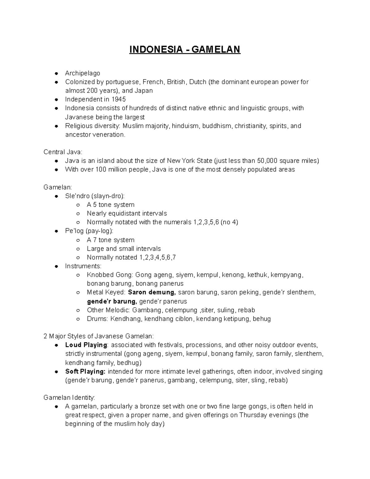 Indonesia Music Notes - Yuxin Mei MUHI 1302 - INDONESIA - GAMELAN ...