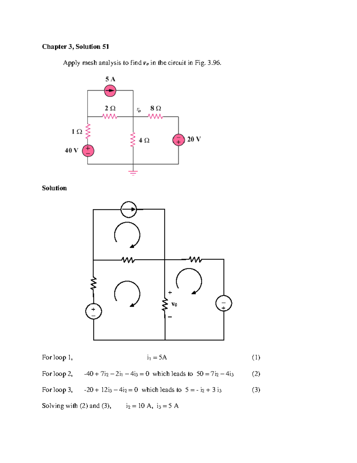 Assignment 2 sol - Chapter 3, Solution 51 Apply mesh analysis to find vo in the circuit in Fig ...