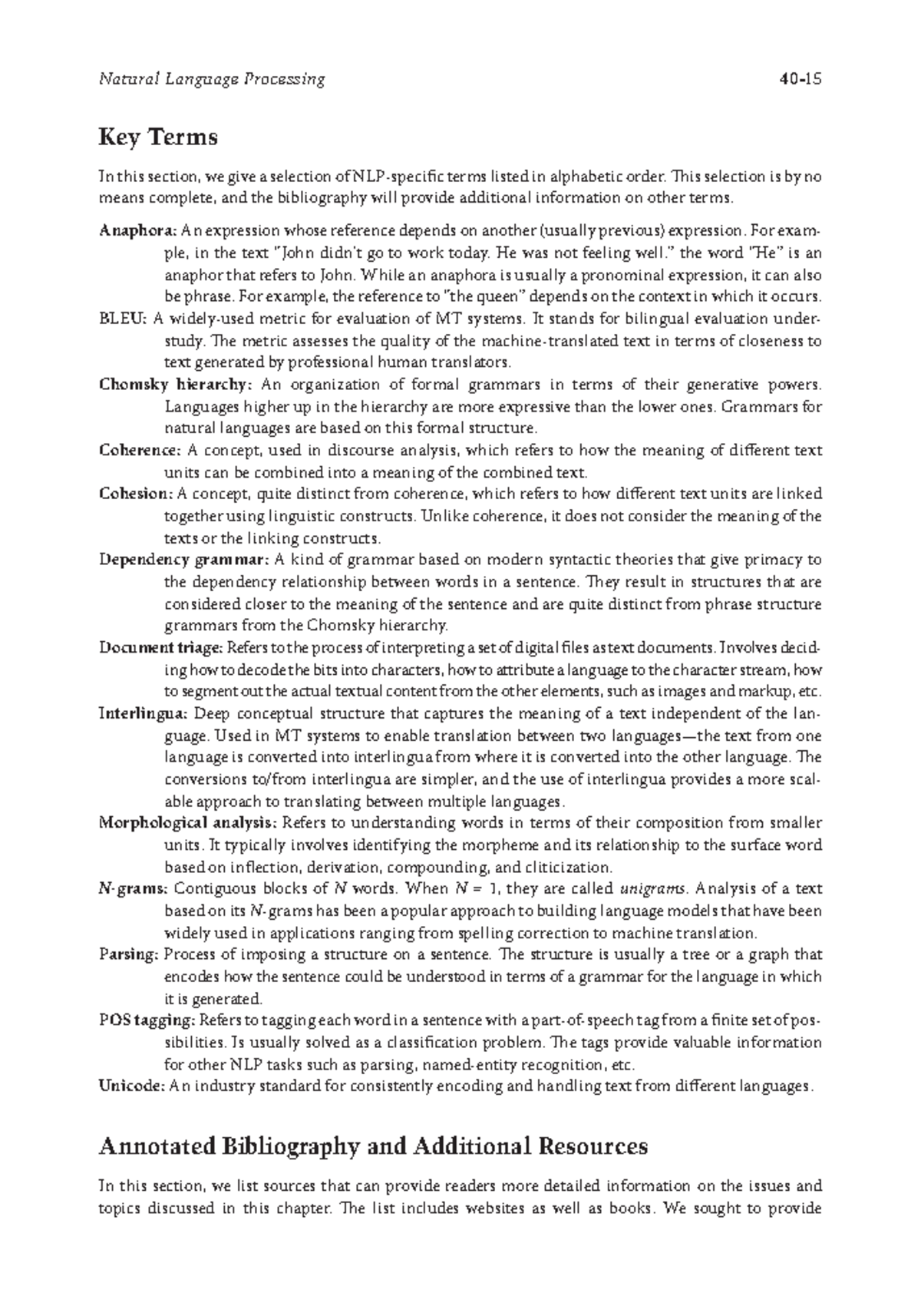 Computing Handbook Cse 13 Natural Language Processing 40 15 Key Terms In This Section We
