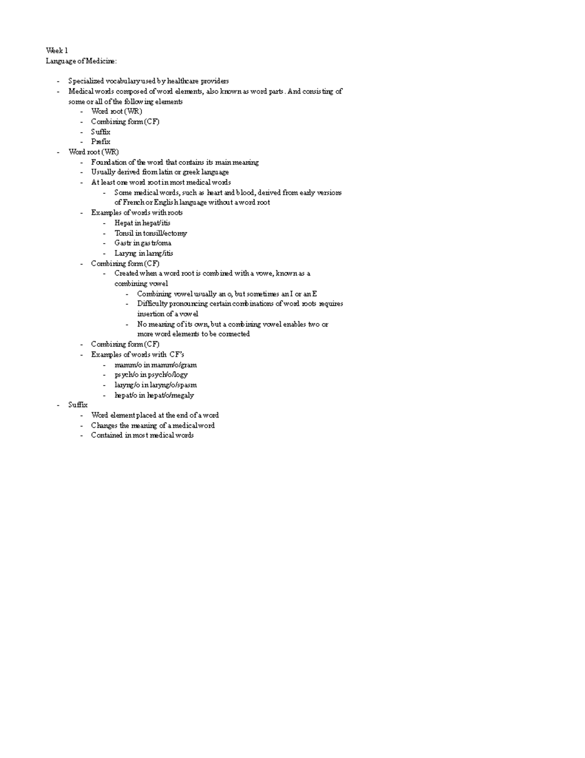 Med Terminology Notes - Google Docs - Week 1 Language of Medicine ...