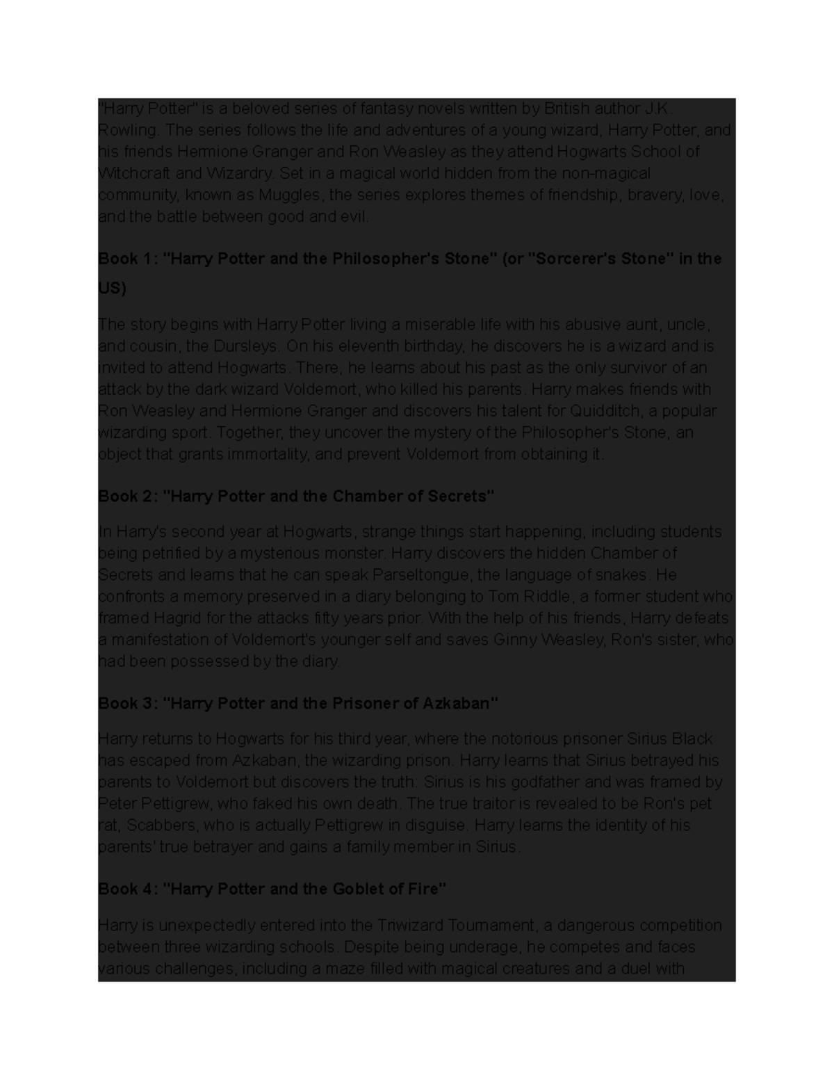 Harry Potter - "Harry Potter" is a beloved series of fantasy novels ...