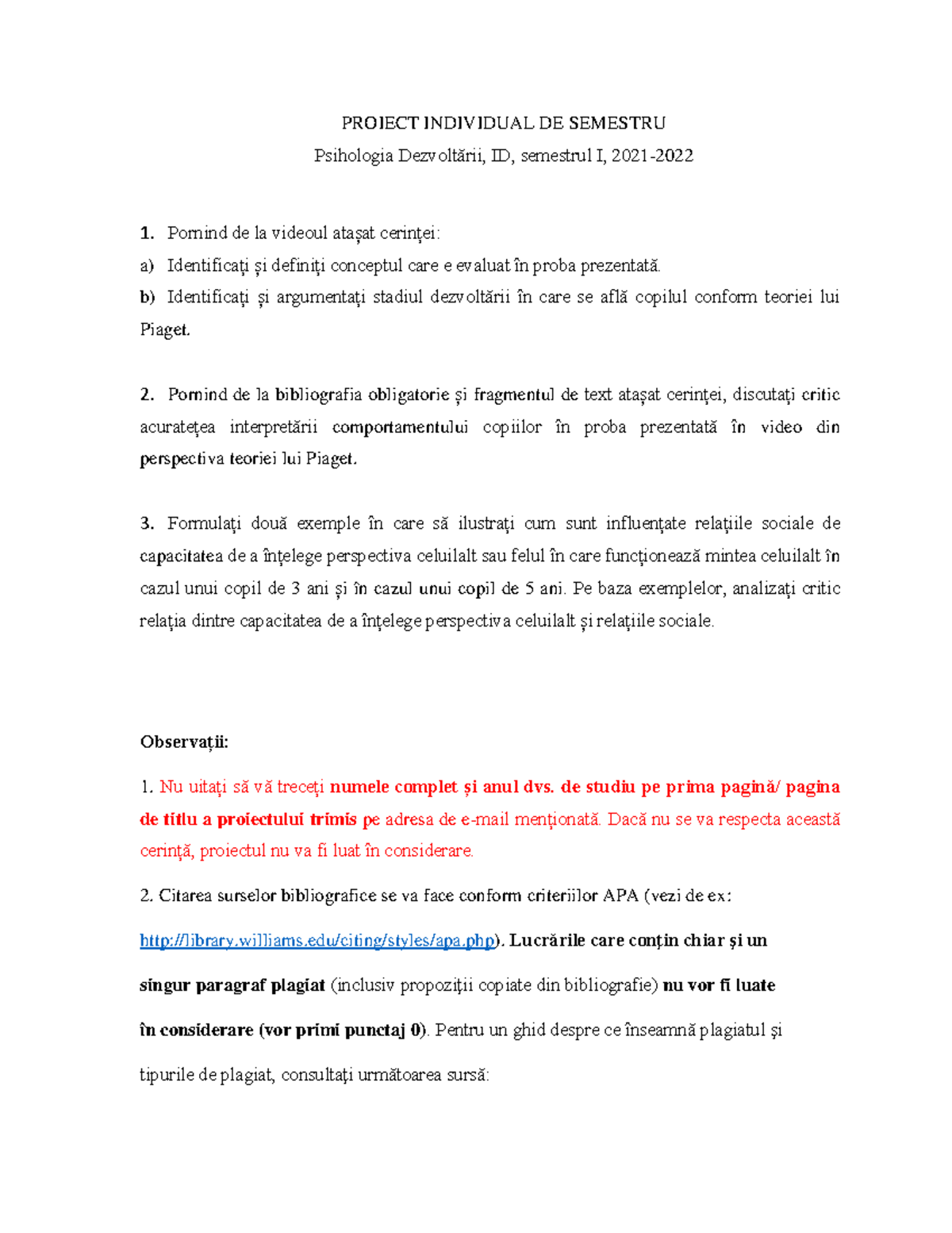 Proiect semestru Dezvo ID - PROIECT INDIVIDUAL DE SEMESTRU Psihologia ...