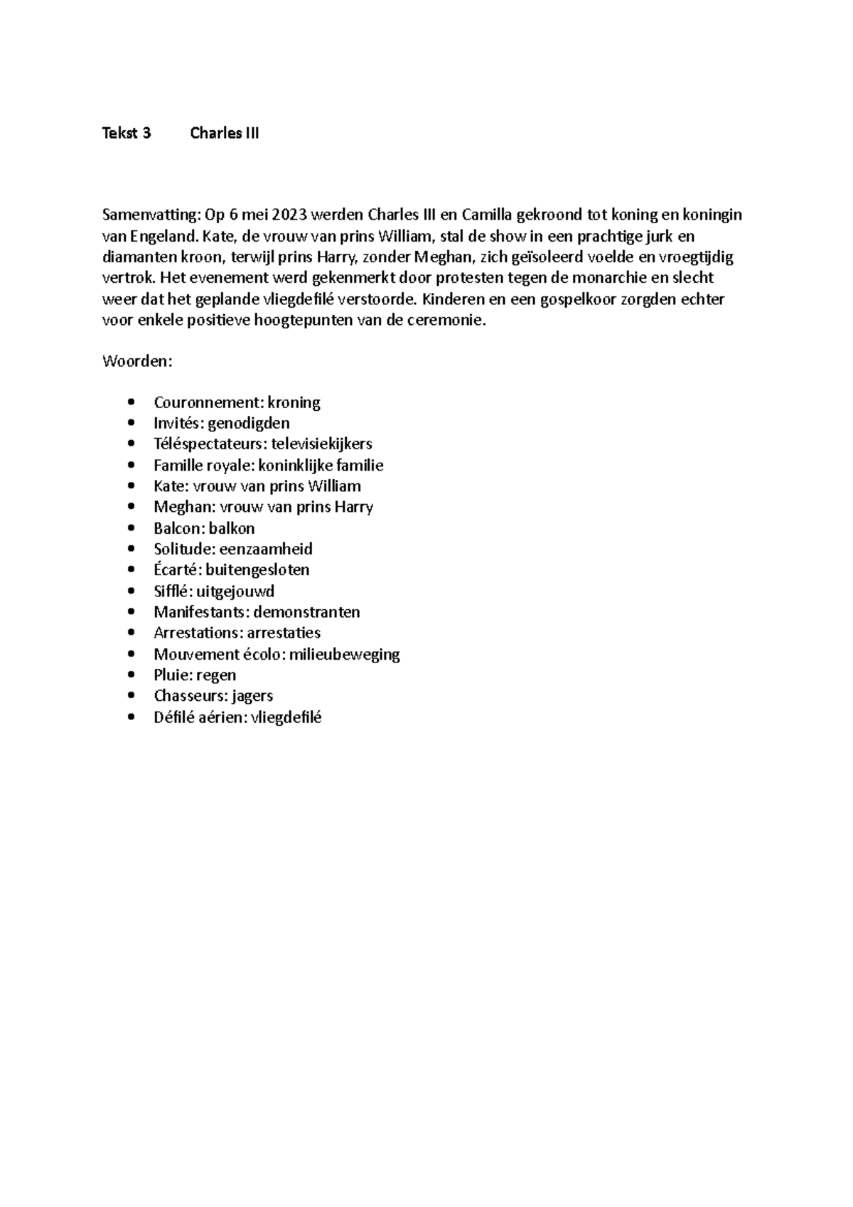 Frans Mediadossier Tekst 3 - Tekst 3 Charles III Samenvatting: Op 6 mei ...