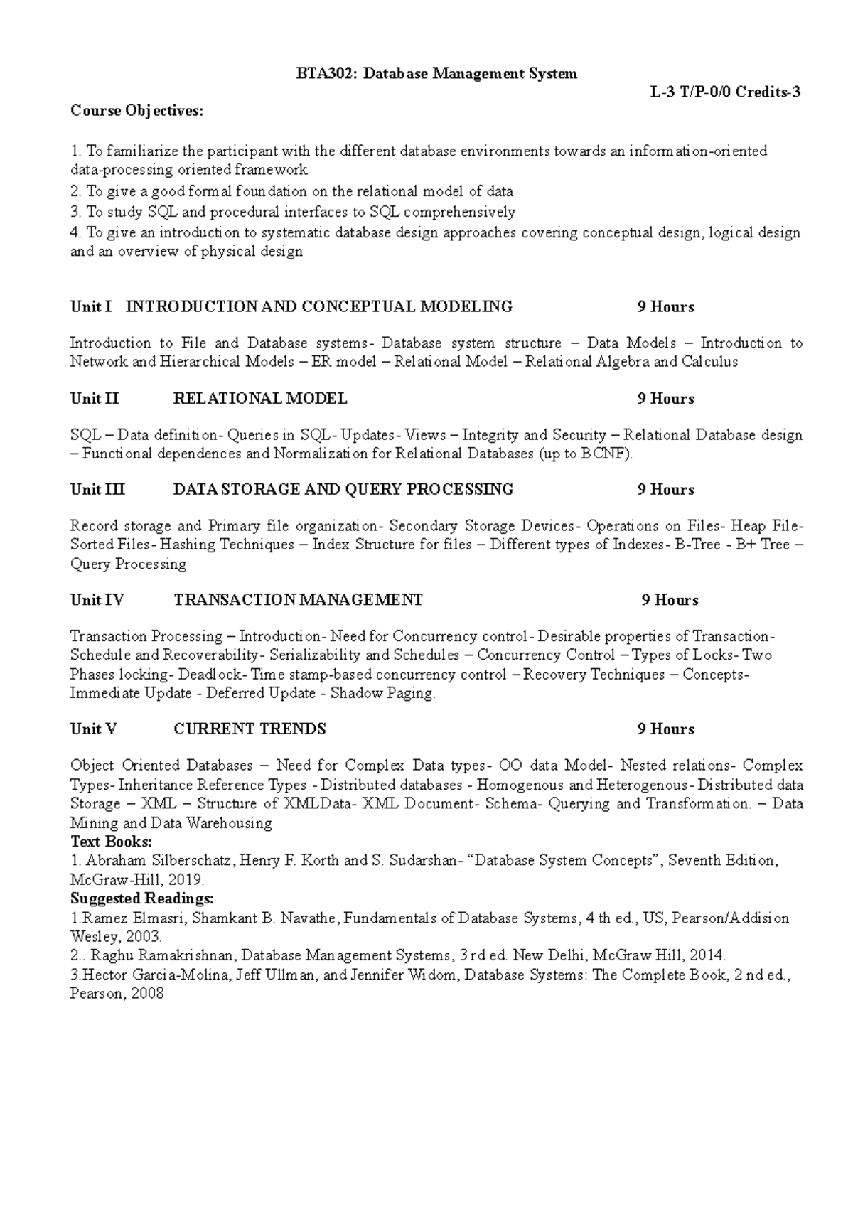 DBMS Notes - BTA302: Database Management System L-3 T/P-0/0 Credits ...