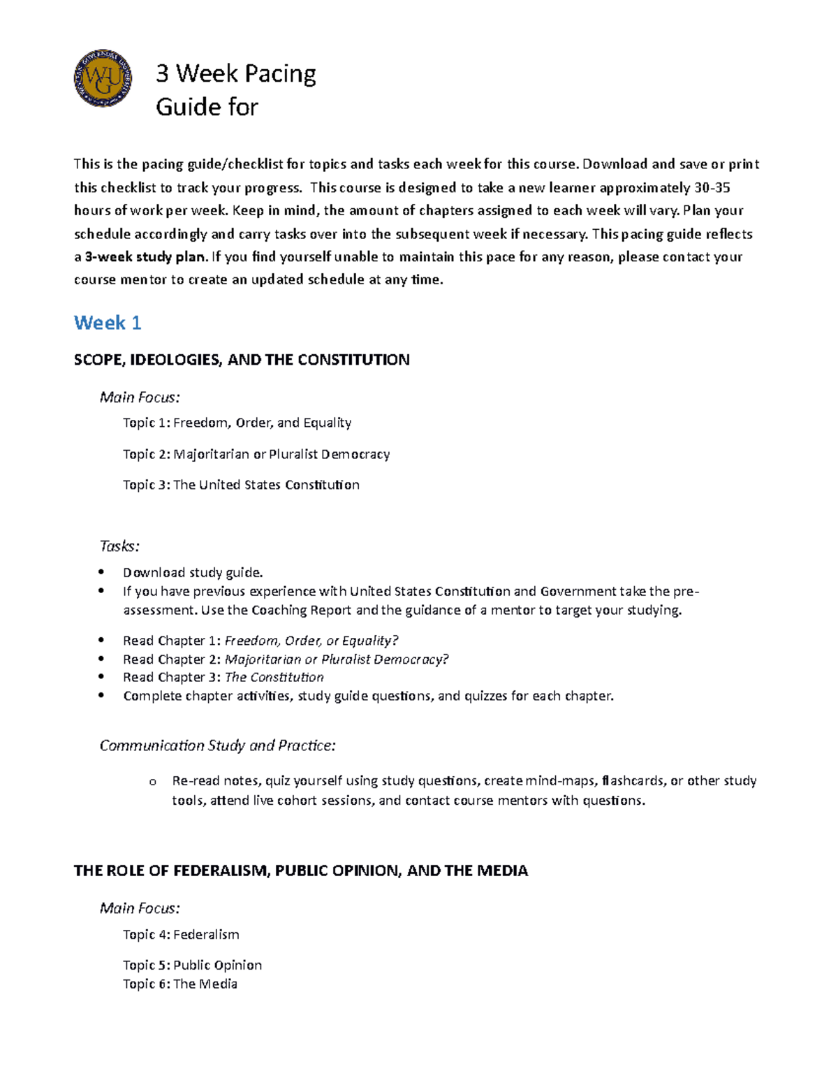 C181v2 pacingguide 3 week - This is the pacing guide/checklist for ...