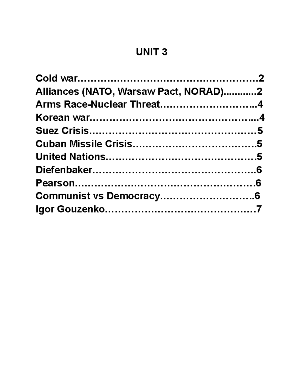 UNIT 3 - history notes - UNIT Cold war