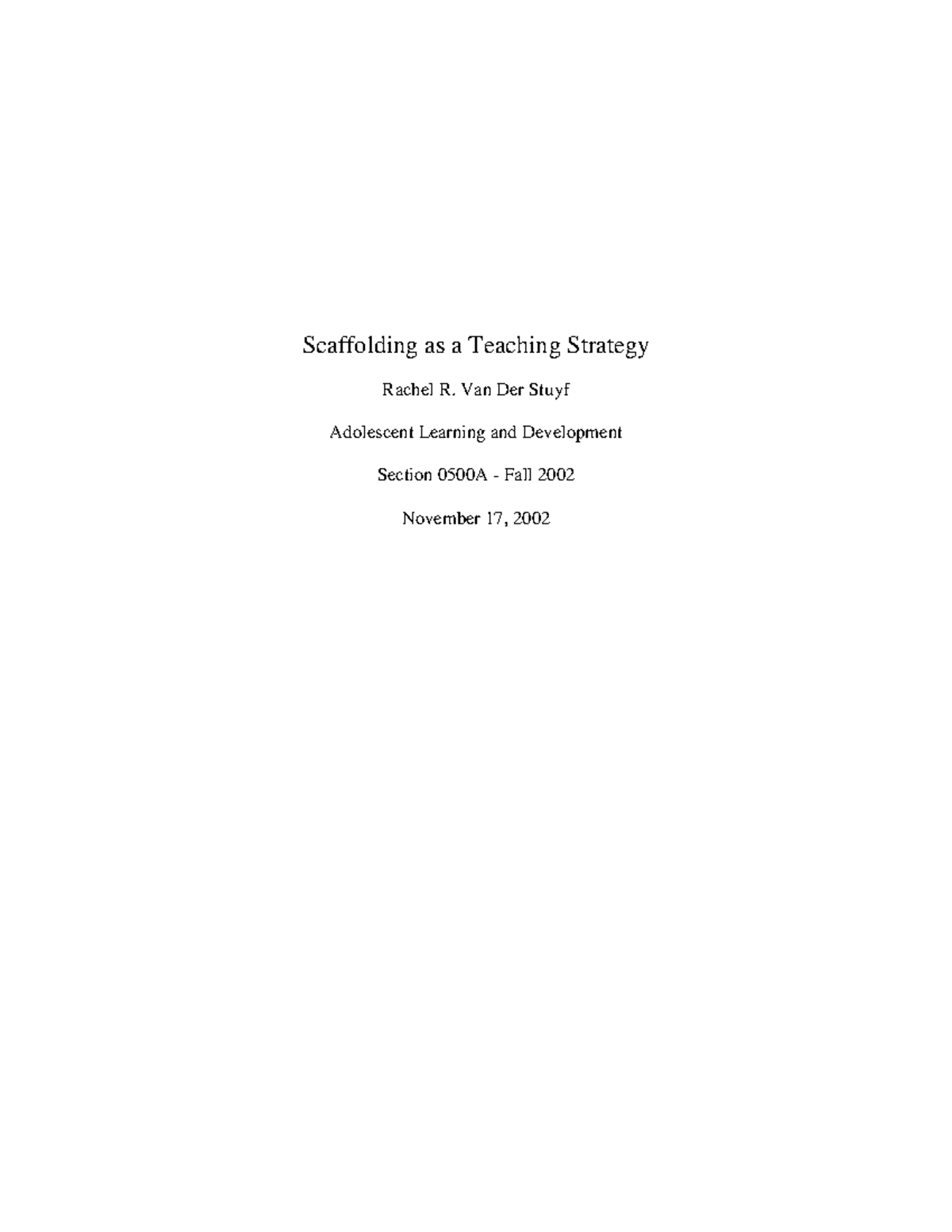 Scaffolding as a Teaching Strategy - Van Der Stuyf Adolescent Learning ...