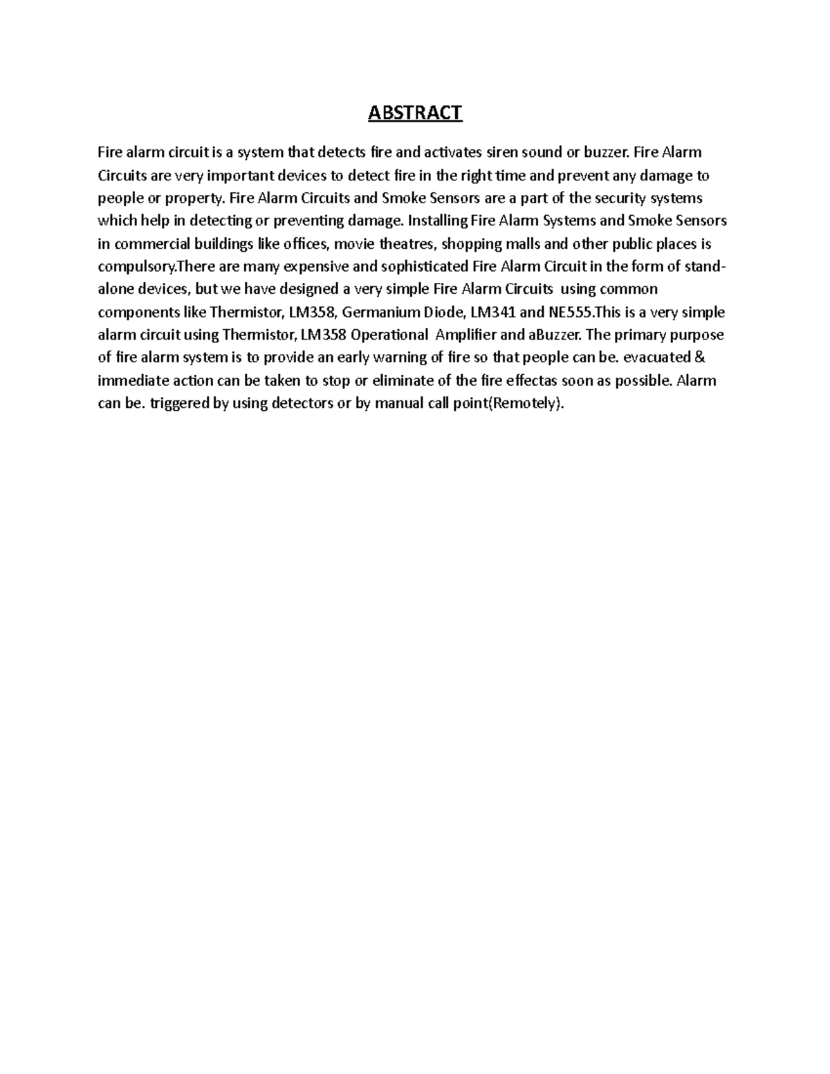 Abstract Fire alarm circuit - ABSTRACT Fire alarm circuit is a system ...