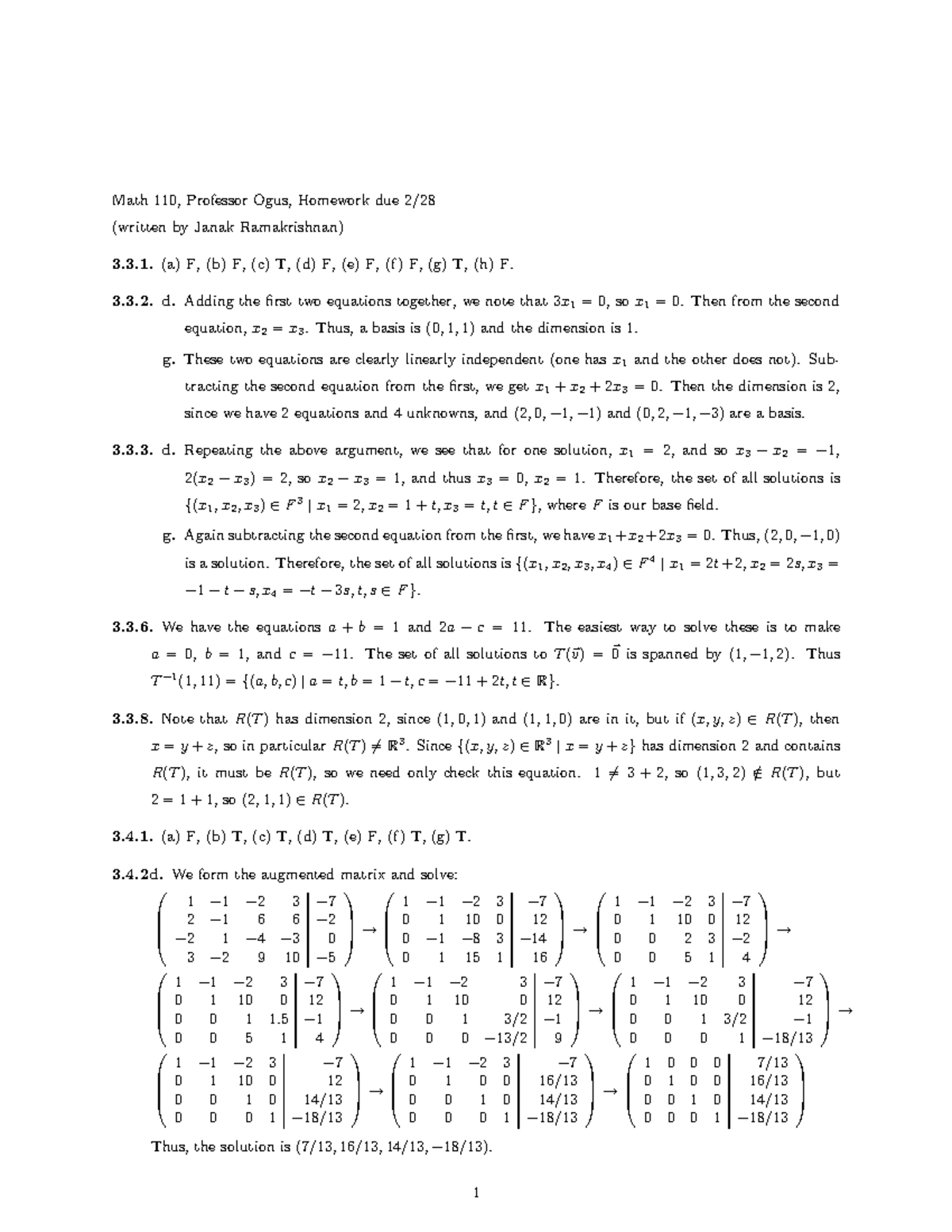 110HW7 - Arthur Ogus, Spring 2007 - Math 110, Professor Ogus, Homework ...