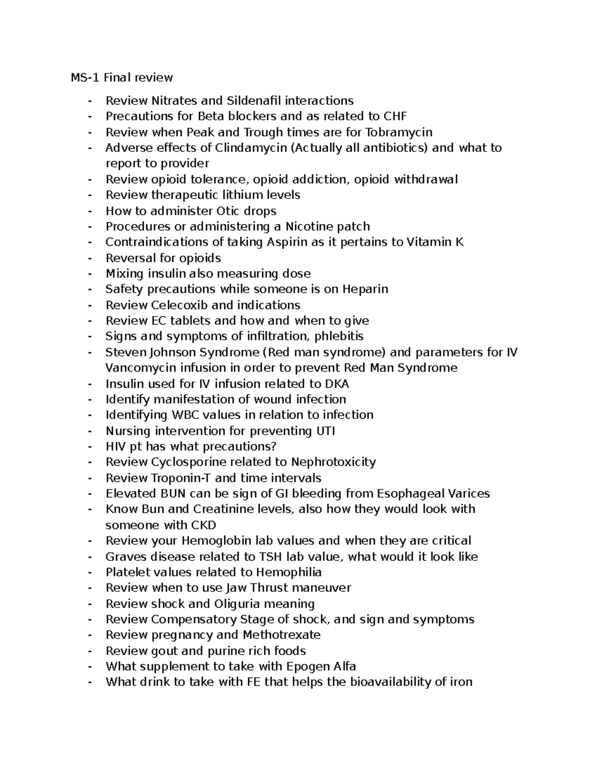 MS Review for final - MS-1 Final review - Review Nitrates and ...