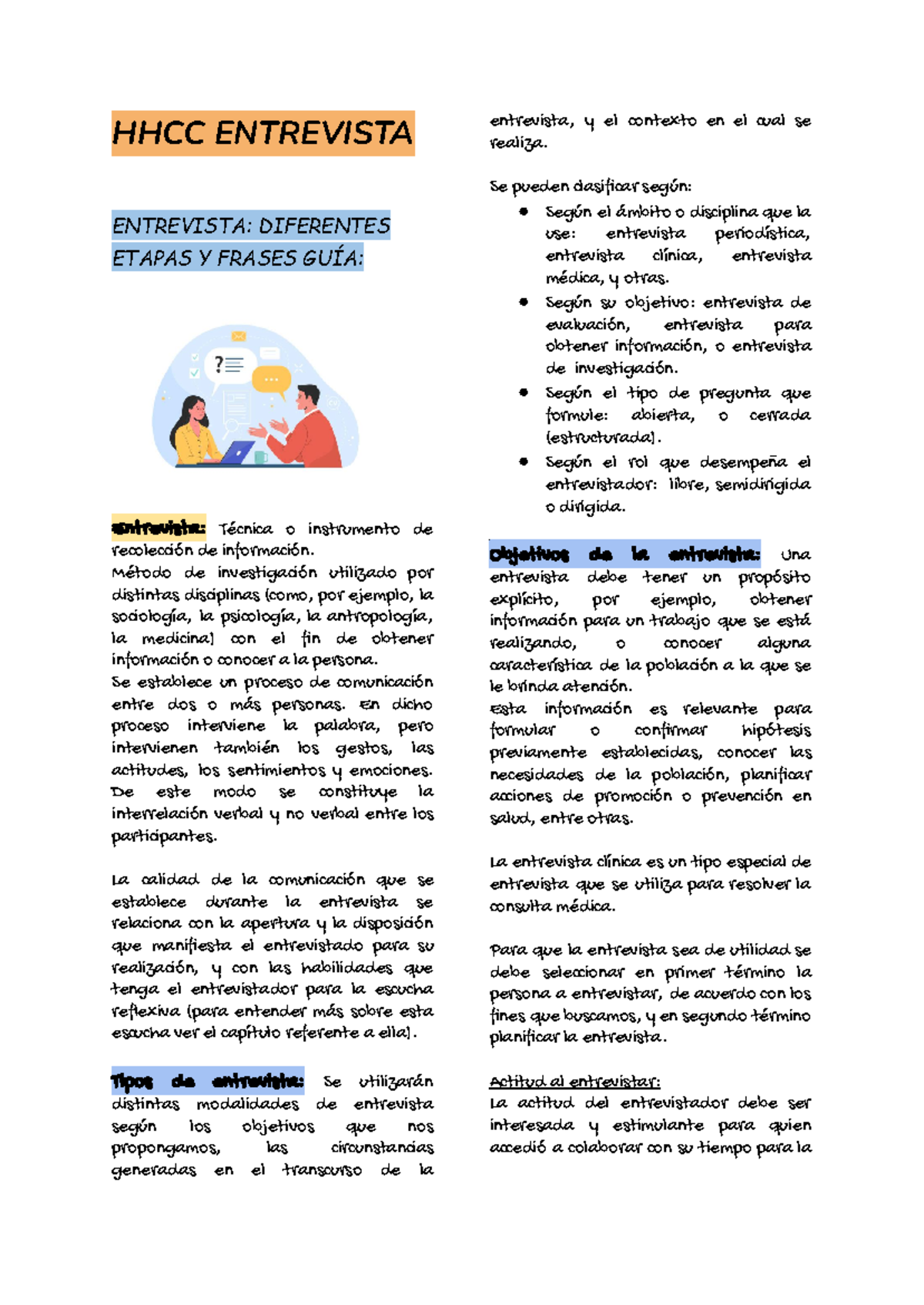 HHCC Entrevista Resúmen -1 - HHCC ENTREVISTA ENTREVISTA: DIFERENTES ...