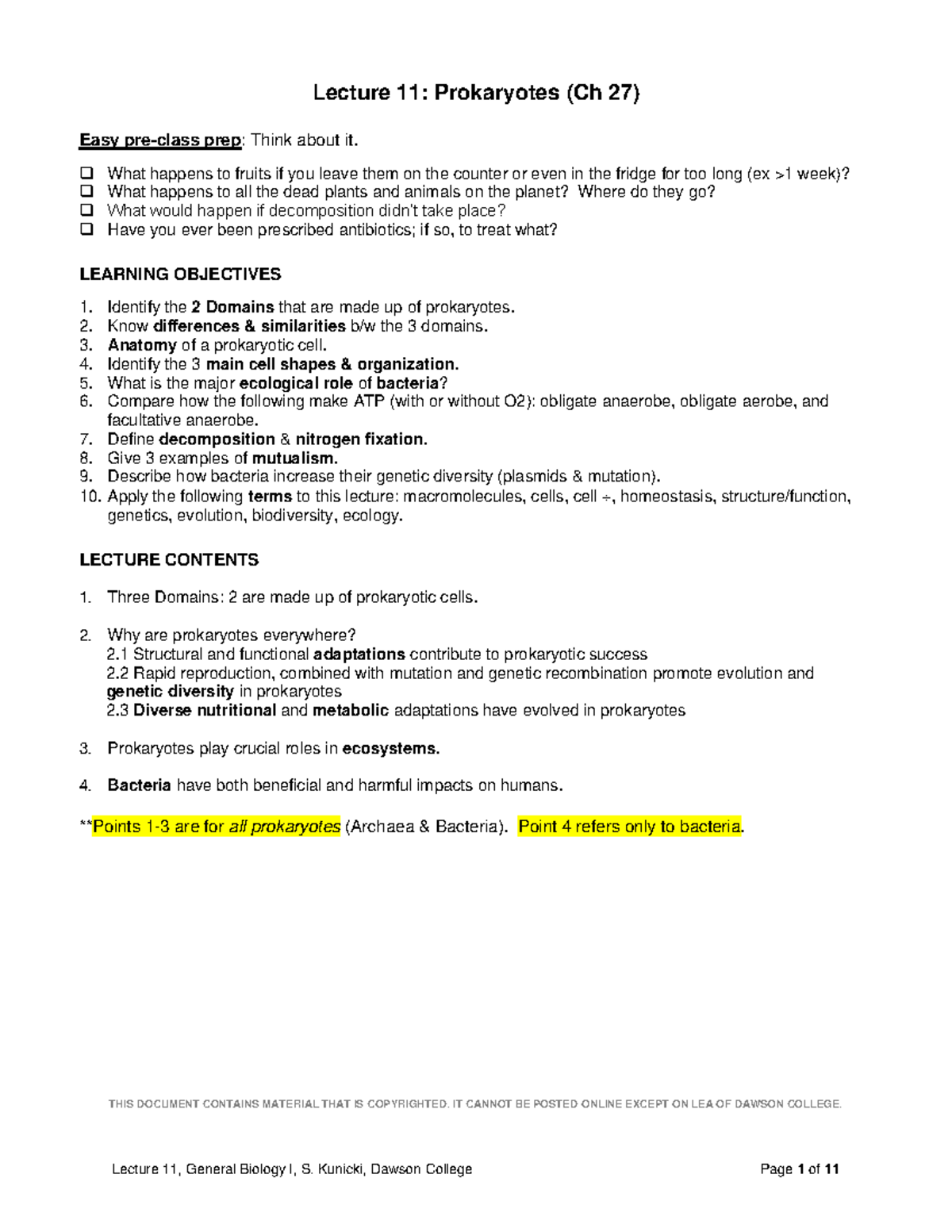 Lecture 11 Prokaryotes - Lecture 11 : Prokaryotes (Ch 27) Easy pre ...