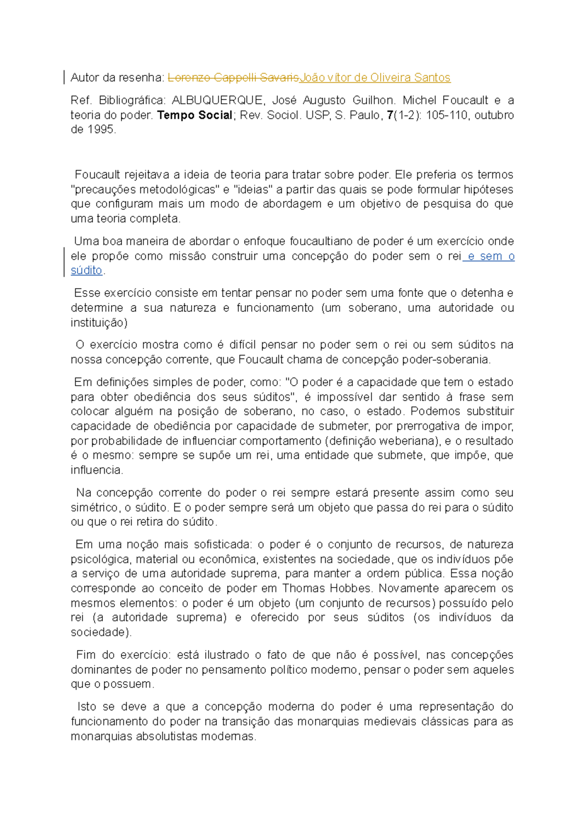 Michel Foucault e a teoria do poder. Tempo Social - Autor da resenha ...