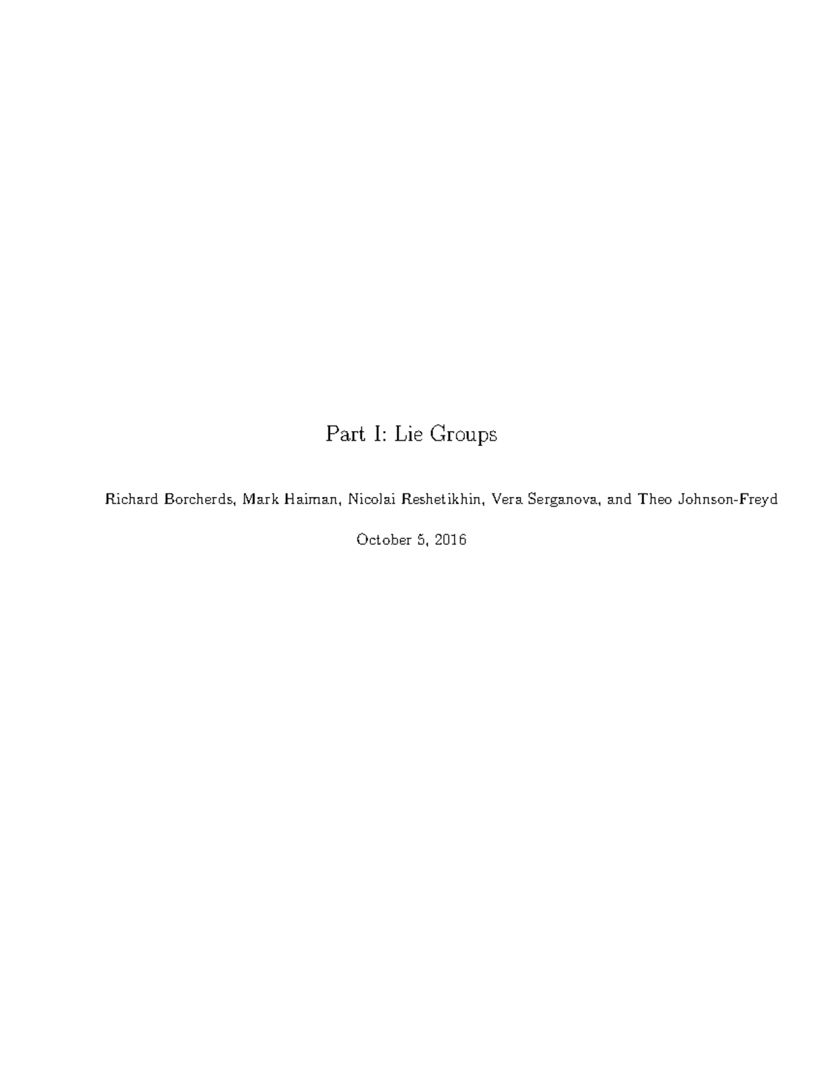 Lie Groups Richard Borcherds part1 - Part I: Lie Groups Richard ...
