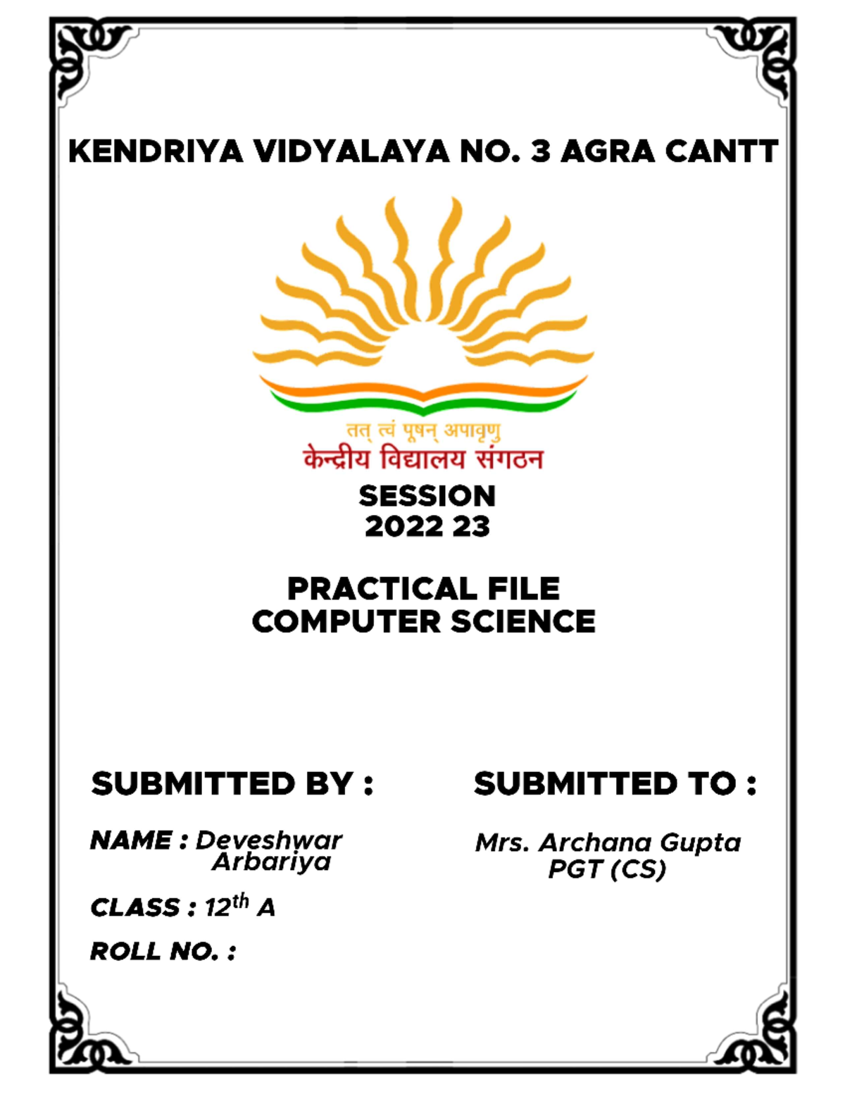 Deveshwar practical - INDEX INDEX S. PRACTICALS DATE 1 Program to enter ...