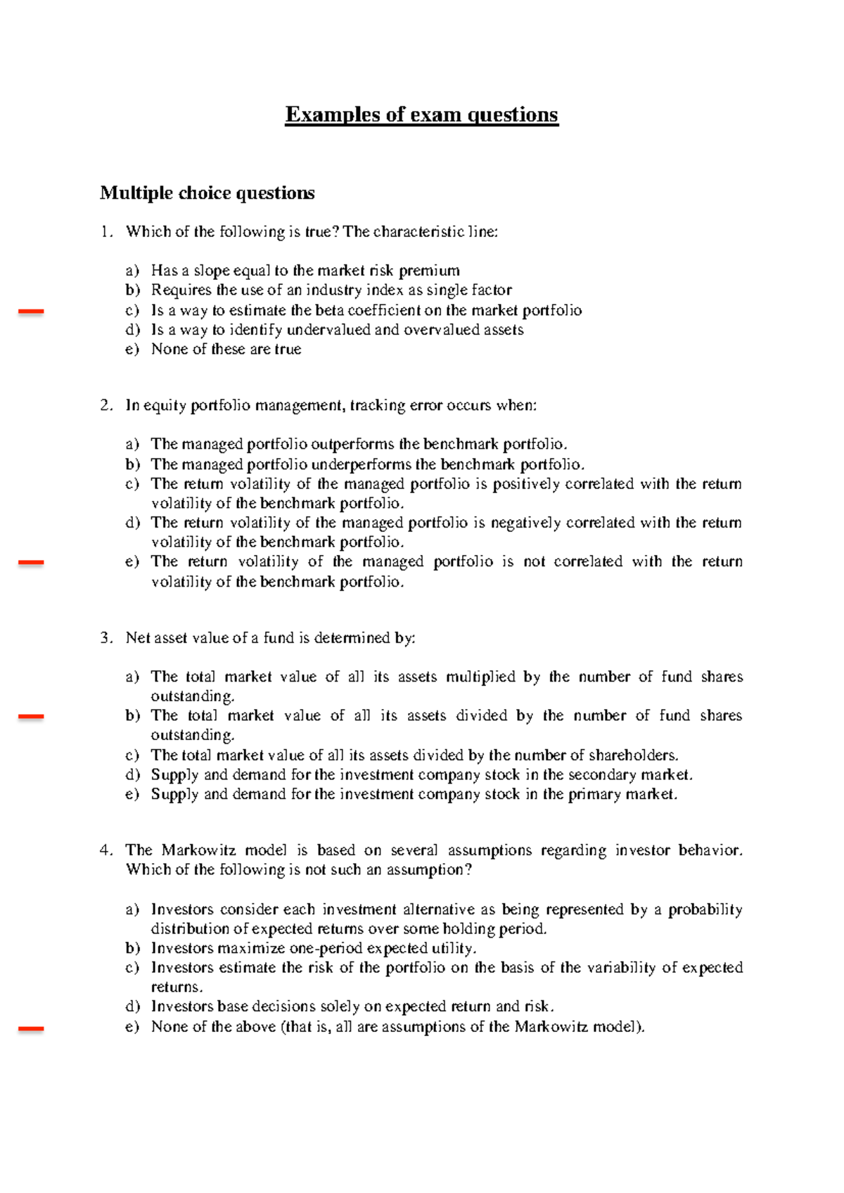 Examples of exam questions - Examples of exam questions Multiple choice ...