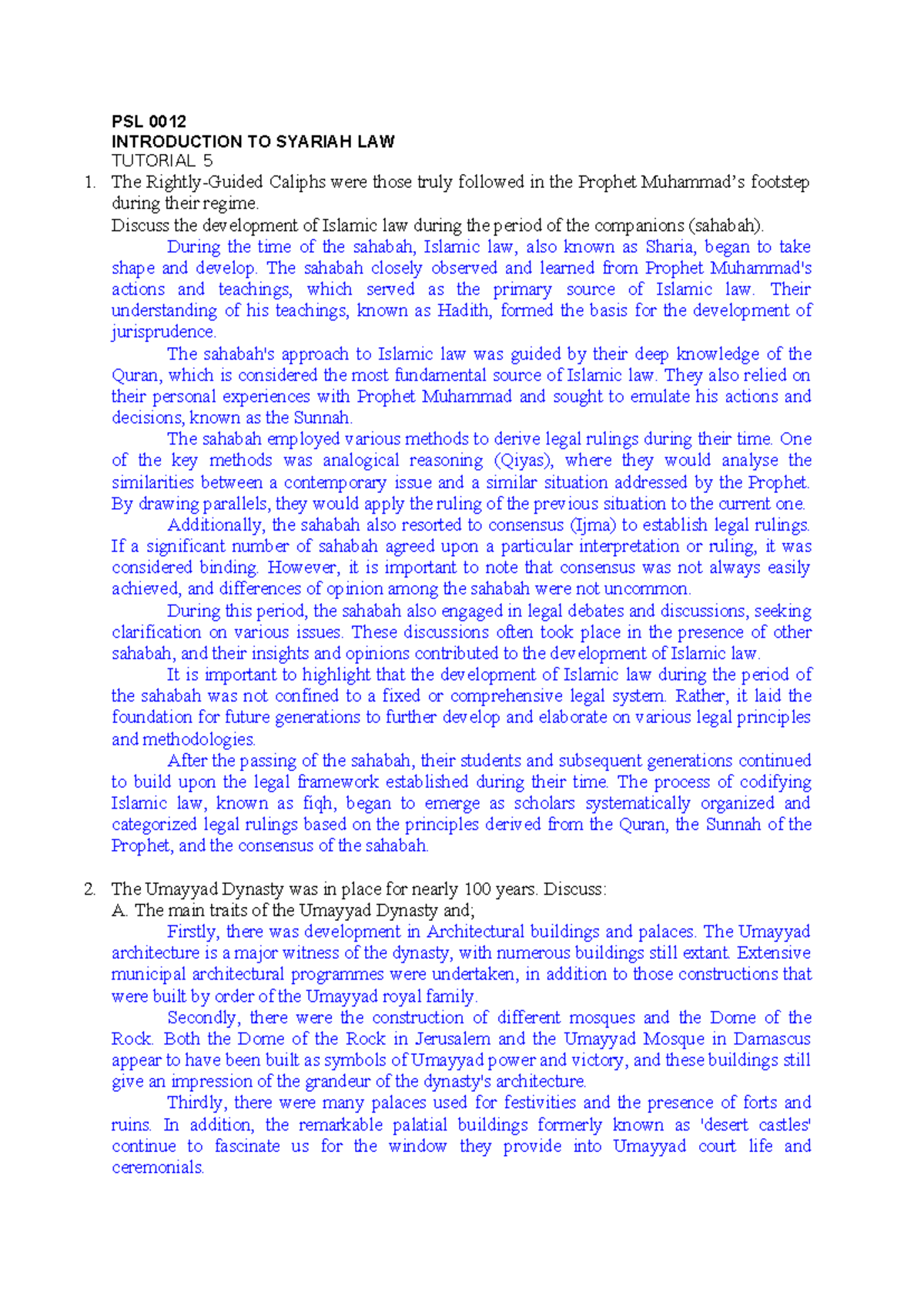 Trimester 2 of Foundation In Law Introduction to Syariah Law - Tutorial ...