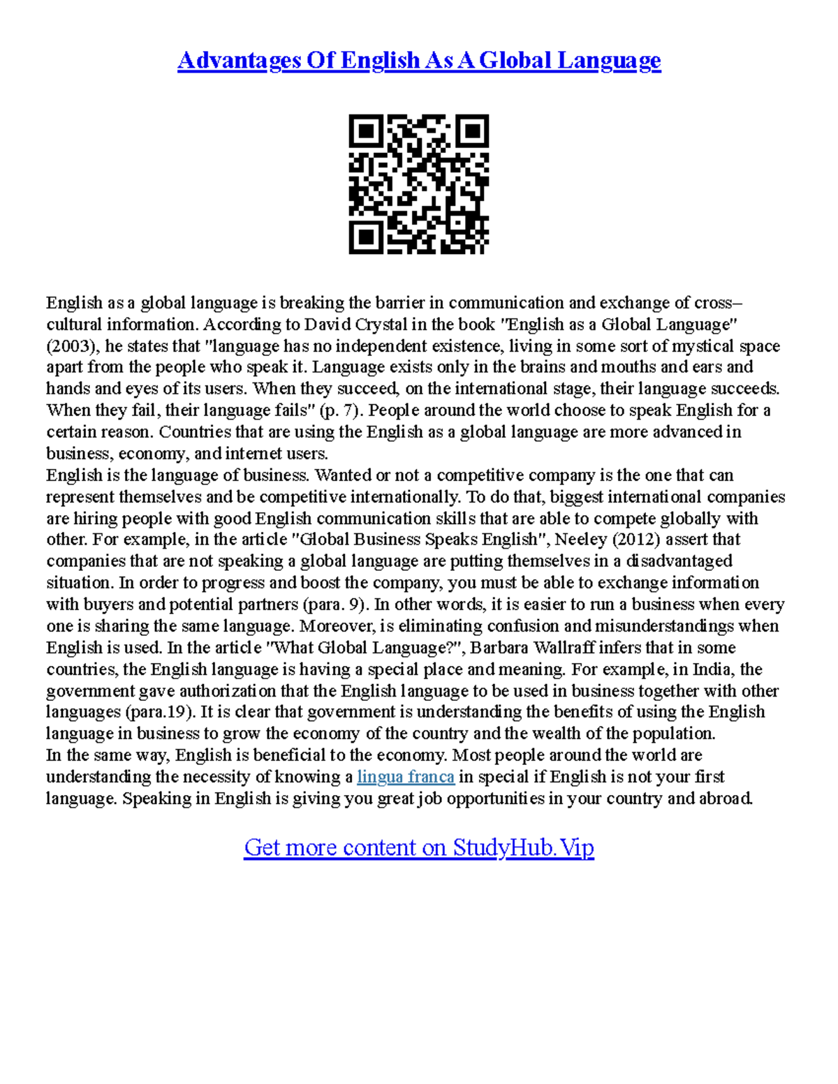 English As A World Language Essay - Advantages Of English As A Global Language English as a ...
