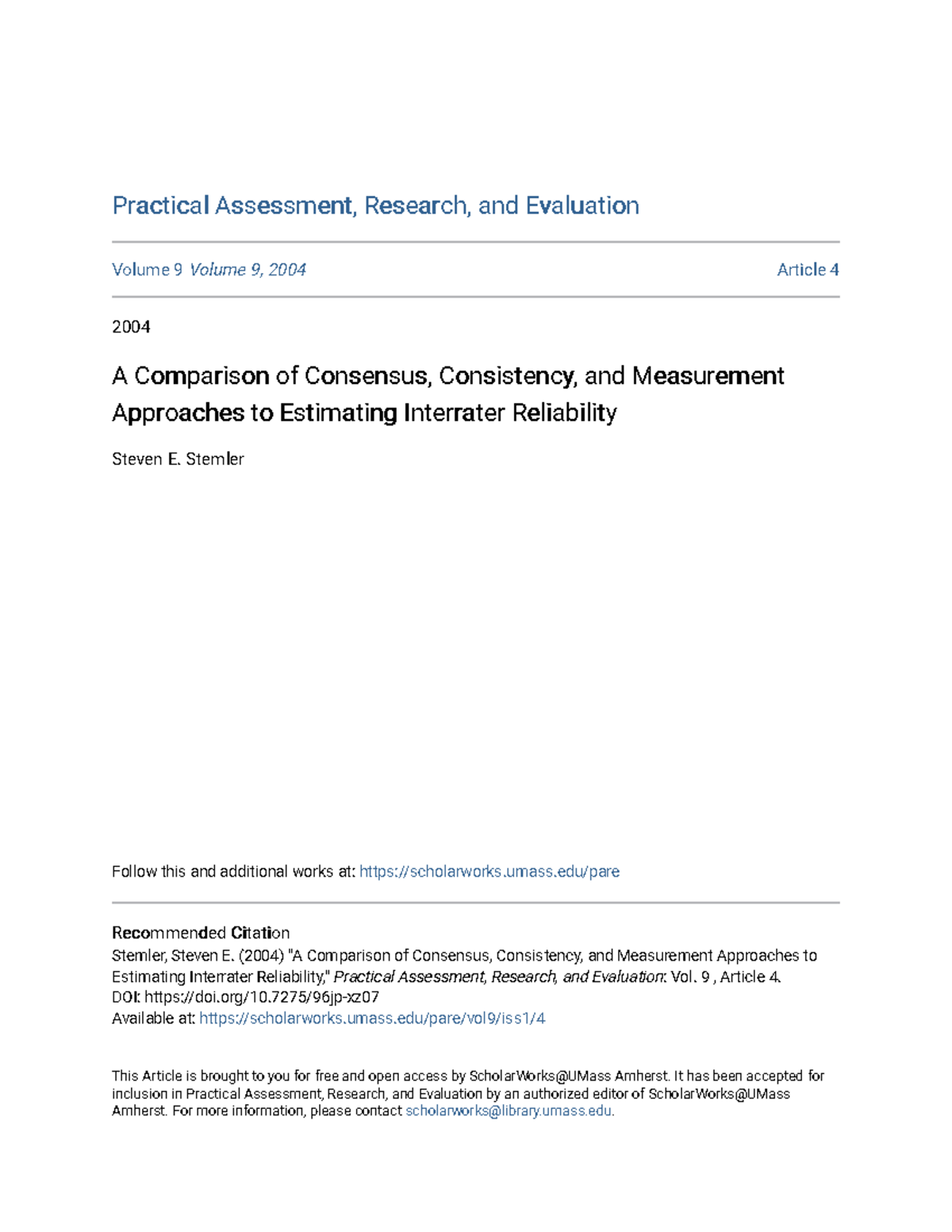 A Comparison of Consensus Consistency and Measurement Approache - Practical Assessment, Research ...