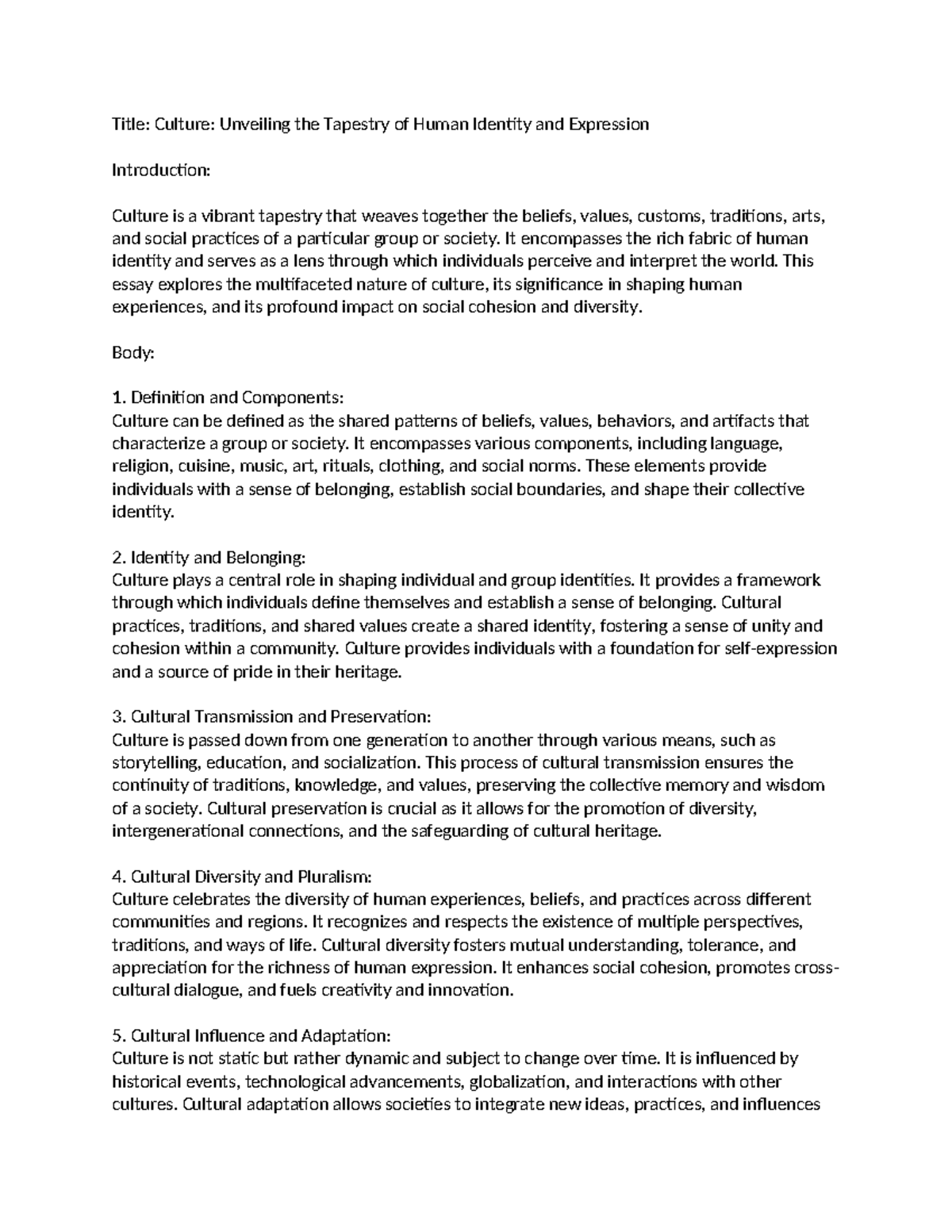 Document 3 - Title: Culture: Unveiling the Tapestry of Human Identity ...
