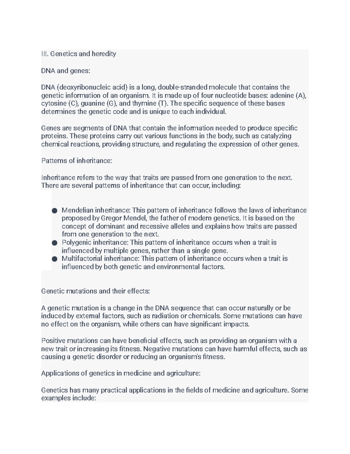 Biology 3+4 - III. Genetics and heredity DNA and genes: DNA ...