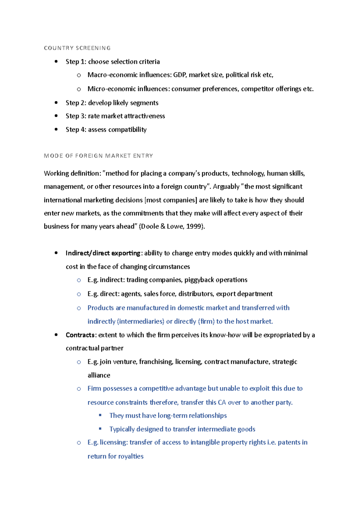 International Marketing Week 6 Entry - COUNTRY SCREENING Step 1: choose ...