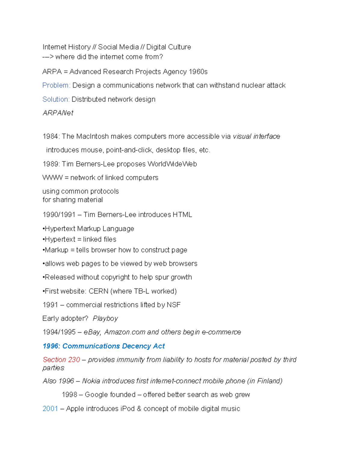 Com 107 Lecture notes - Internet History // Social Media // Digital ...