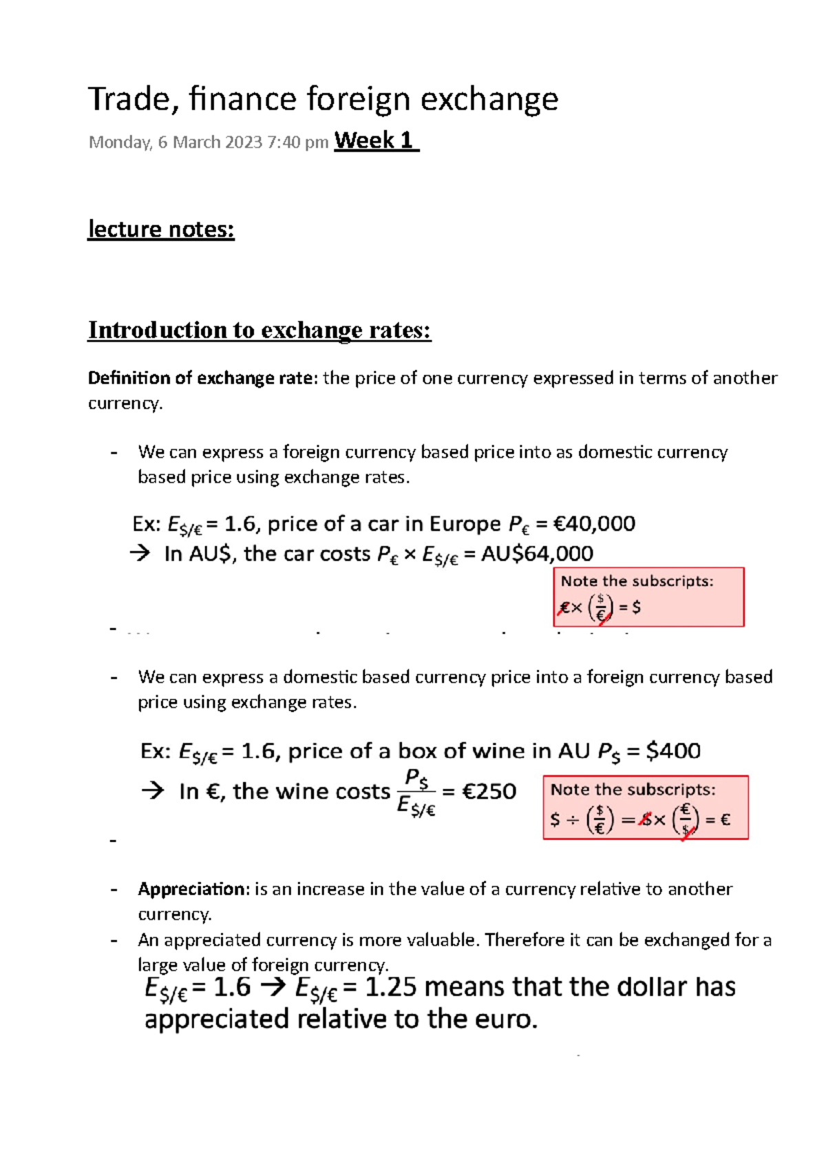 Trade, finance foreign exchange notes - Trade, finance foreign exchange ...