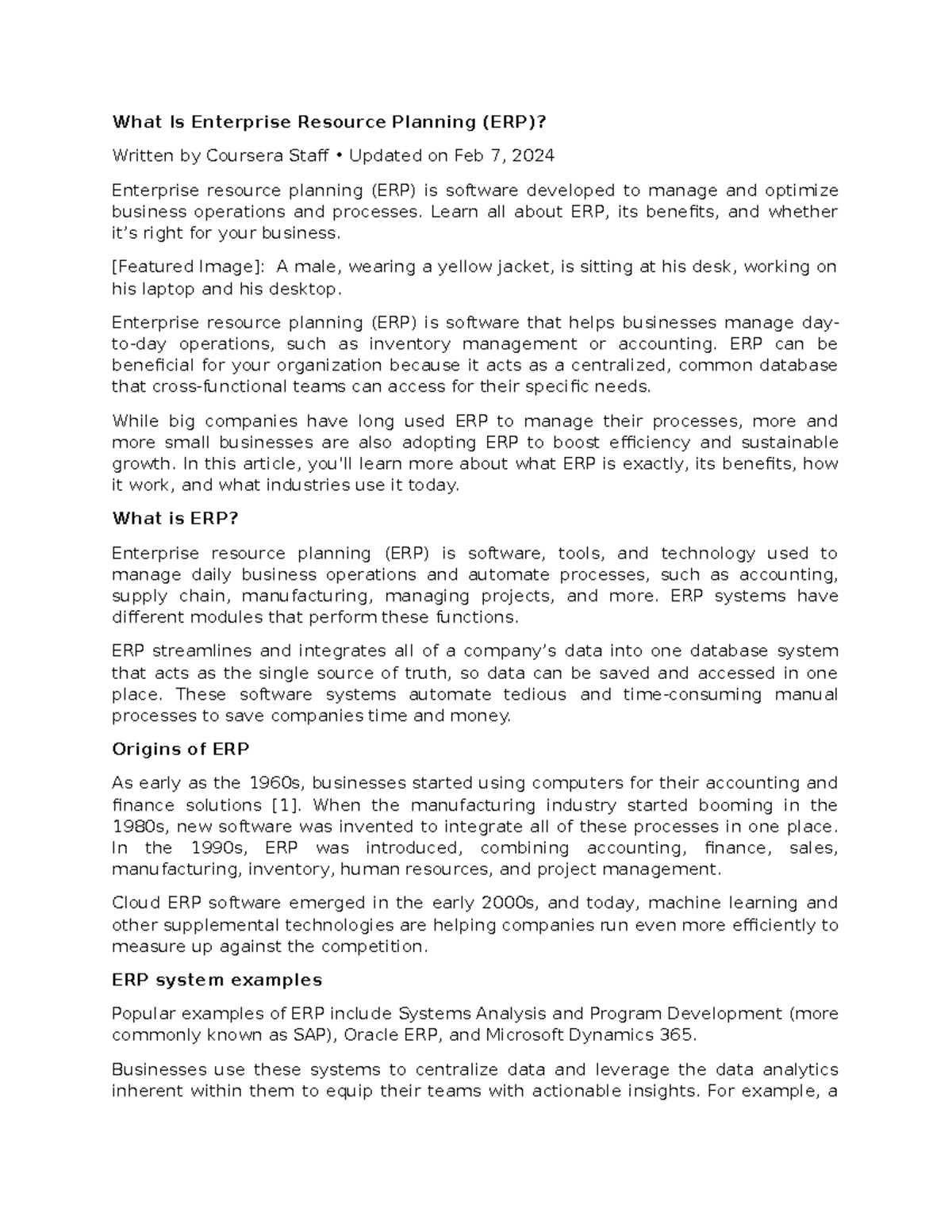 ERP BY Coursera - notes for lecture - What Is Enterprise Resource ...