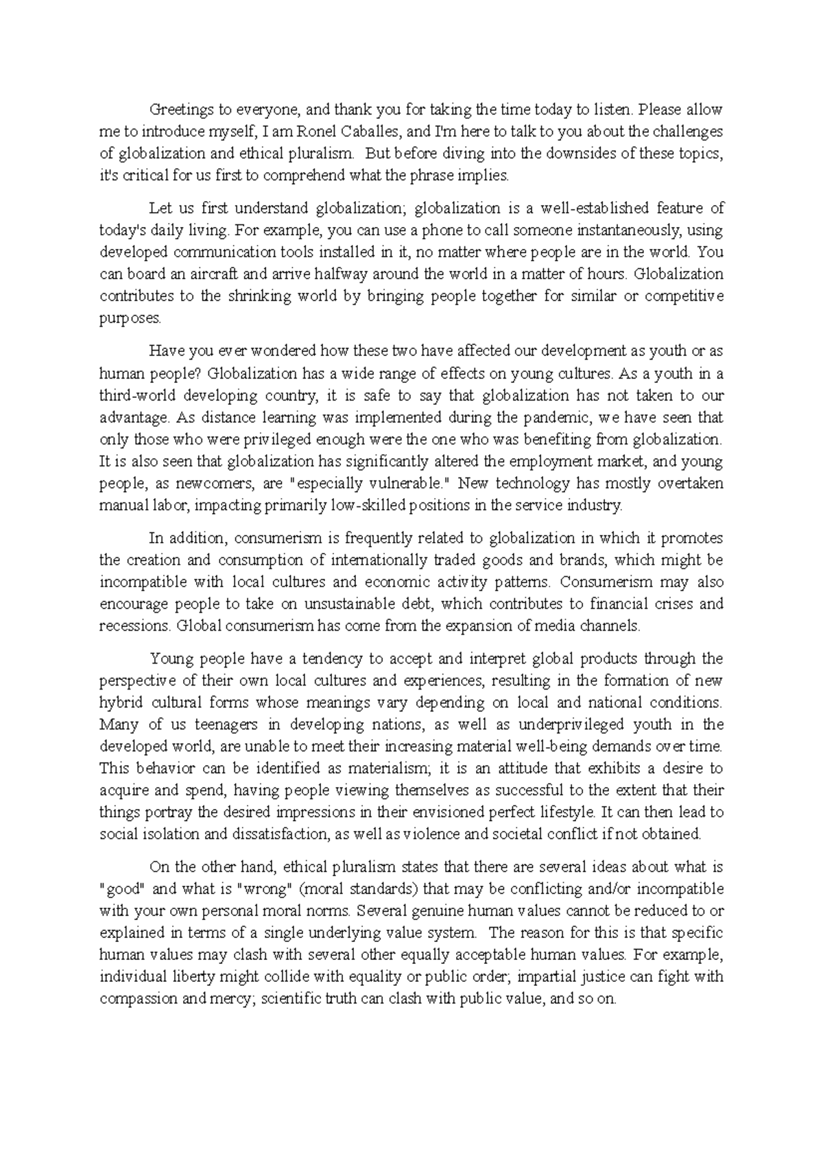 1k speech - 1000 words - Greetings to everyone, and thank you for ...