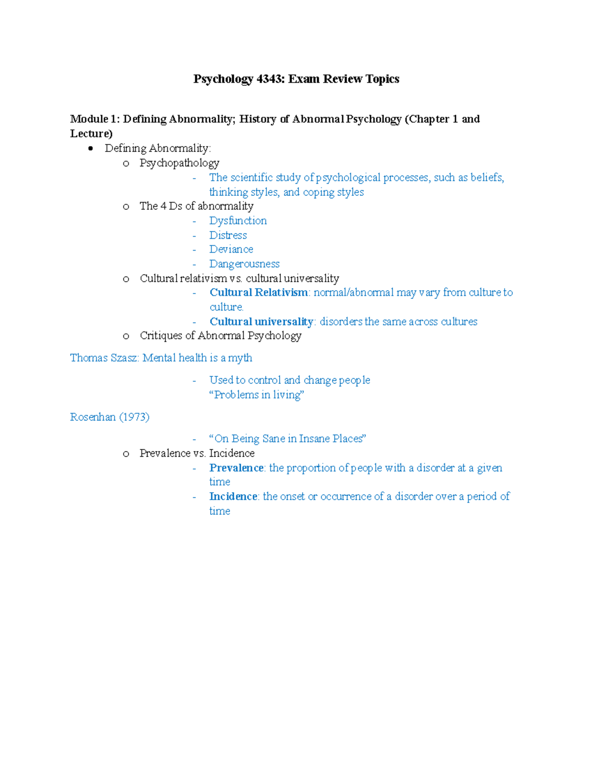 Module 1 review topics - Psychology 4343: Exam Review Topics Module 1 ...