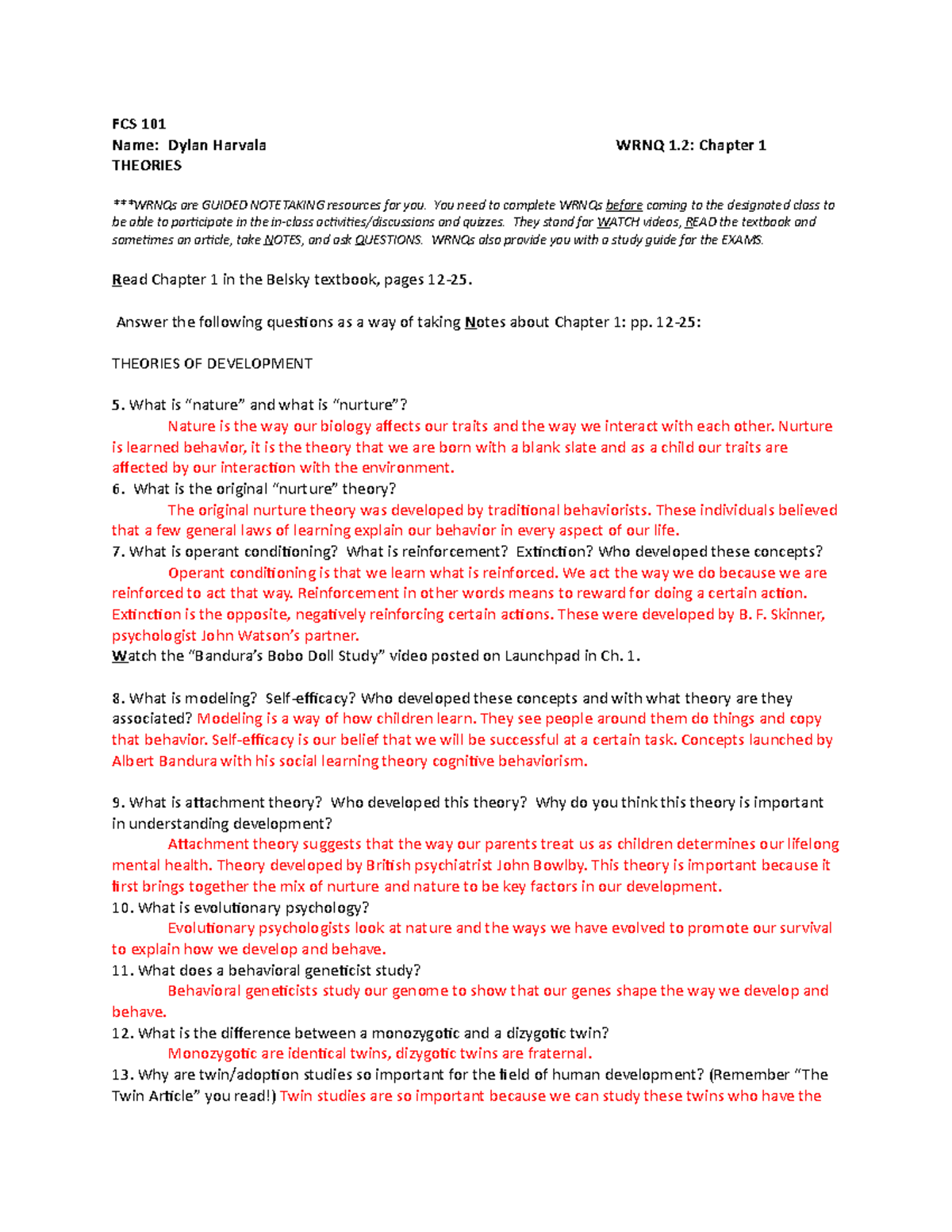 Ch1 - notes - FCS 101 Name: Dylan Harvala THEORIES WRNQ 1: Chapter 1 ...