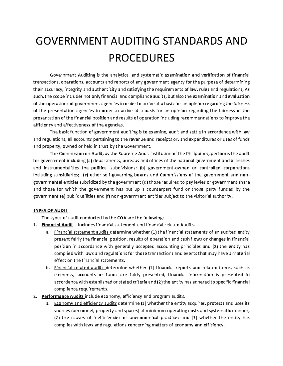 Government Auditing Standards AND Procedures - GOVERNMENT AUDITING ...