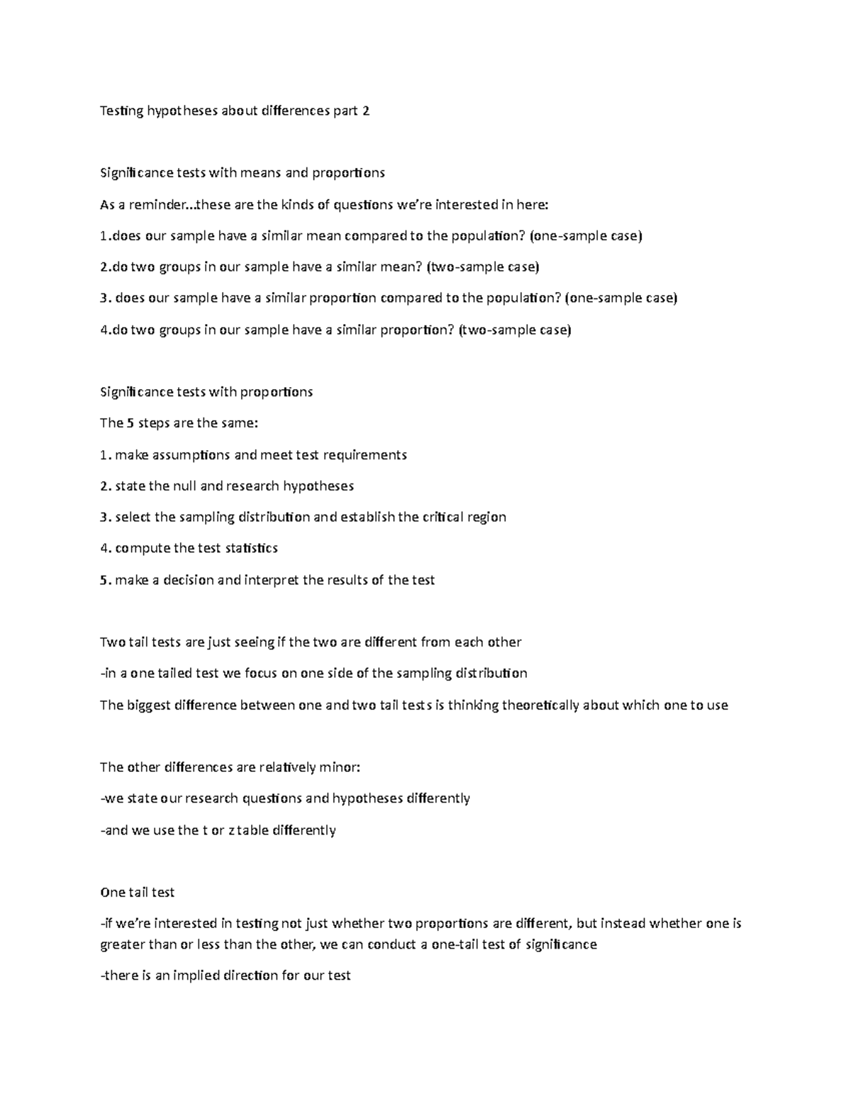 Stats Week 8 Lecture Notes Testing Hypotheses About Differences Part 2 Significance Tests With