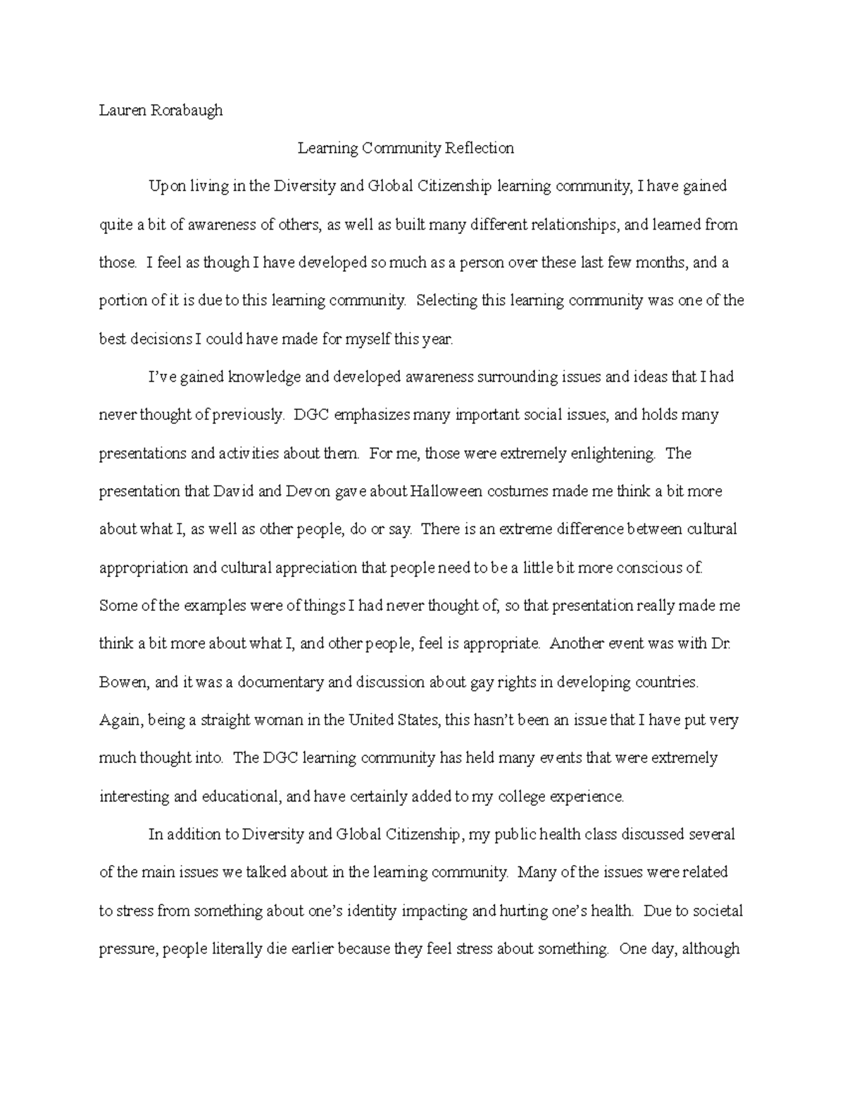 LC reflection - Grade: A - Lauren Rorabaugh Learning Community ...