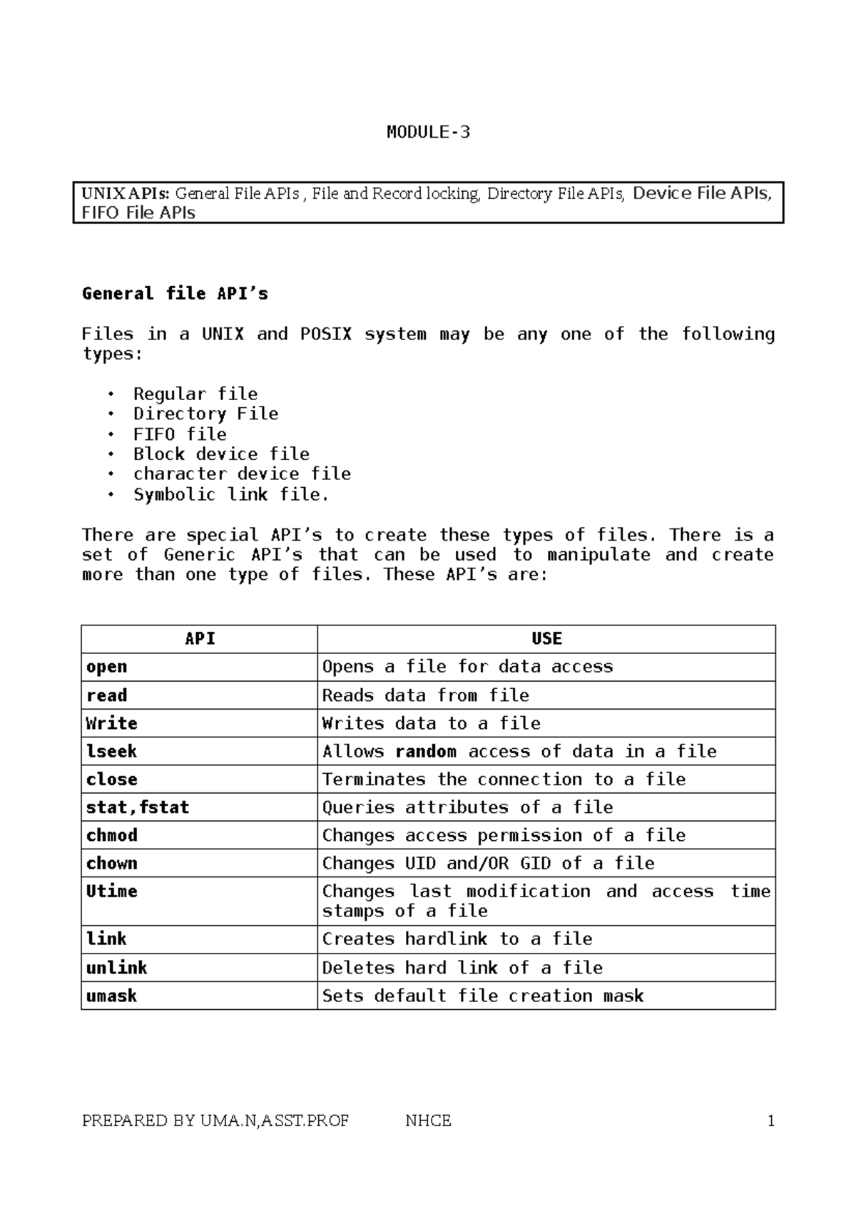 UNIX Notes 3&4 - vkndkxc cjksldv m lkdnv.skdvn - MODULE- UNIX APIs ...