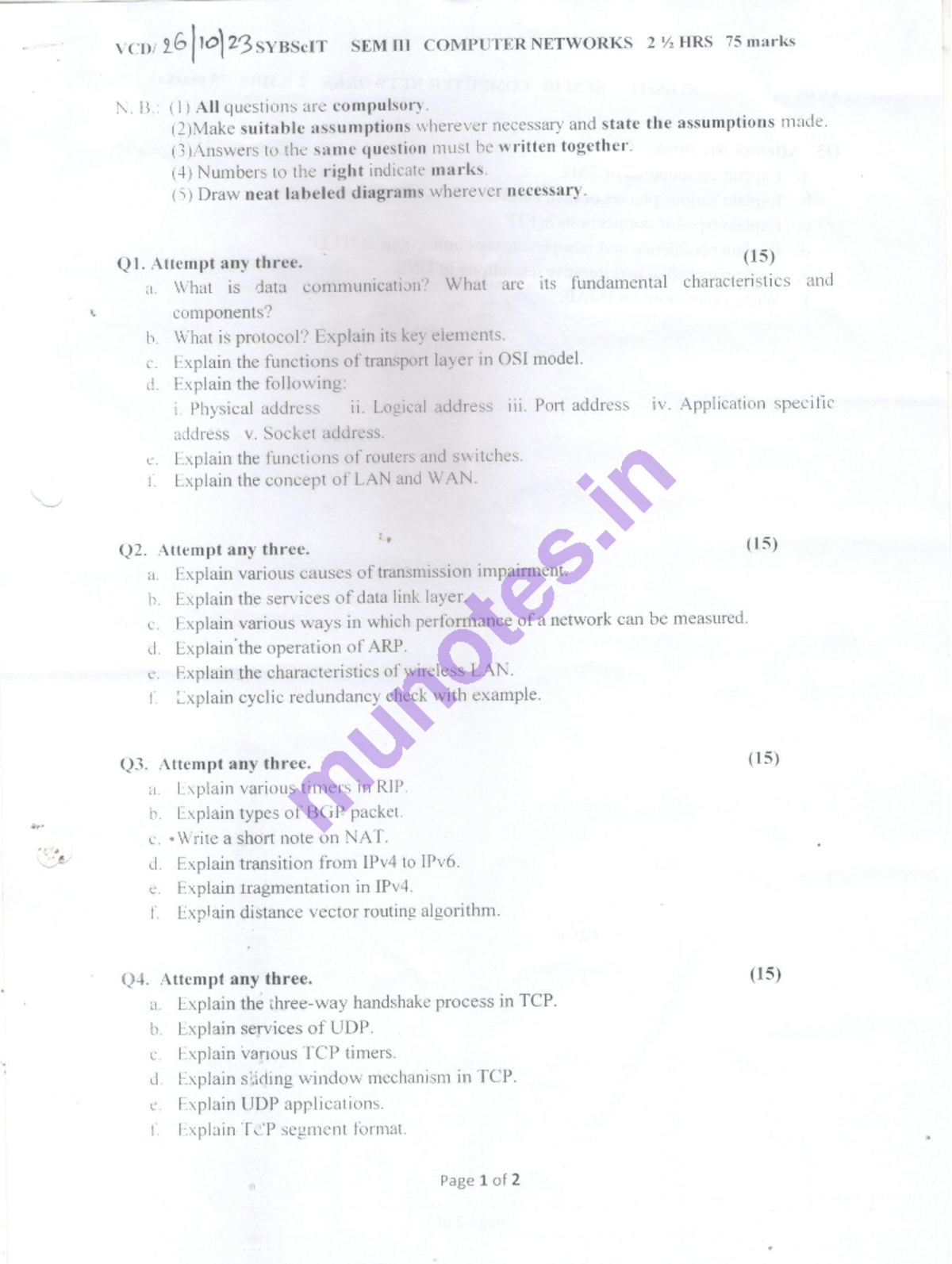 Computer Networks - Bscit - SYBScIT SEM COMPUTER NETWORKS 2 HRS 75 ...