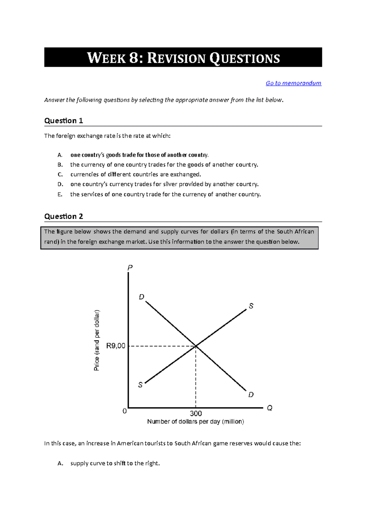 Week 8 Revision Questions - WEEK 8: REVISION QUESTIONS Go to memorandum Answer the following ...