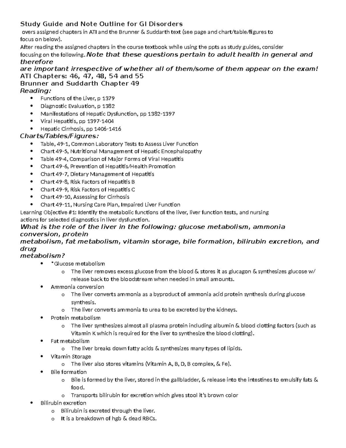 Study Guide and Note Outline for GI Disorders - After reading the ...