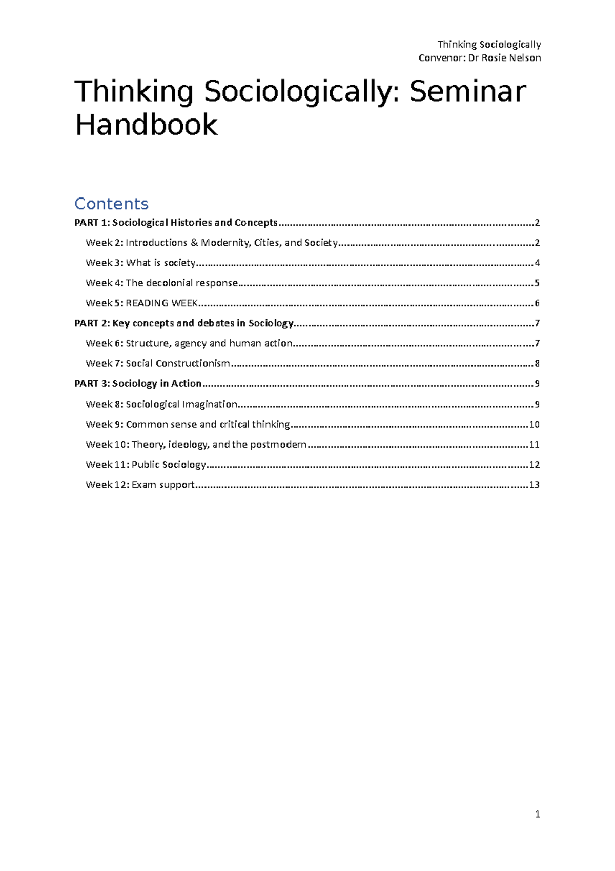 Thinking Sociologically Student Pack - Convenor: Dr Rosie Nelson ...