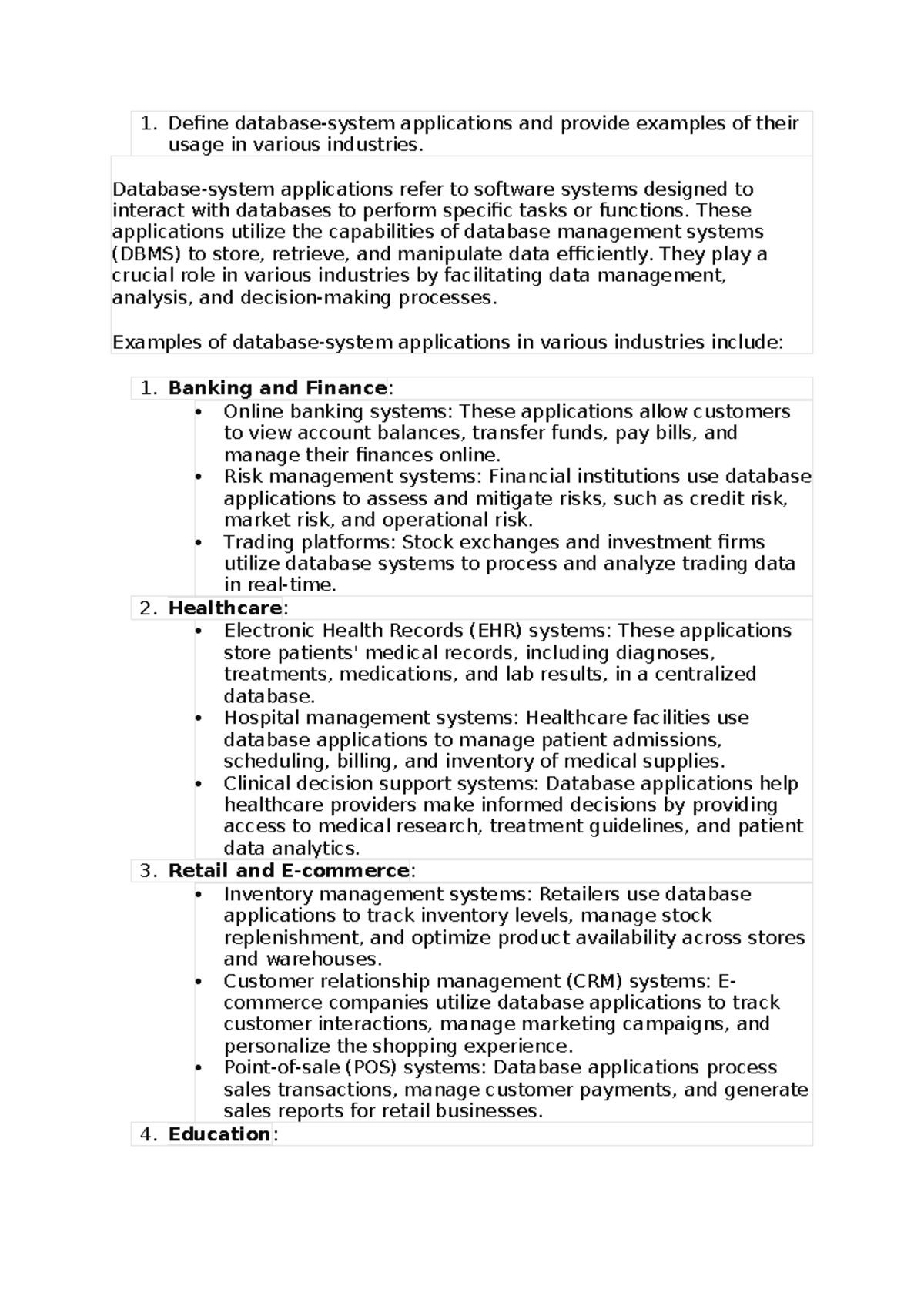 Define database-Material - 1. Define database-system applications and provide examples of their ...