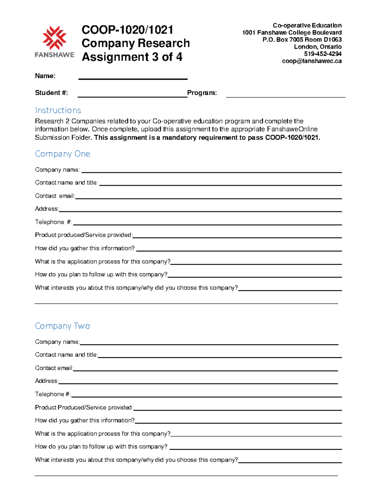 Co-operative Education - Assignment 3 - Company Research Assignment ...